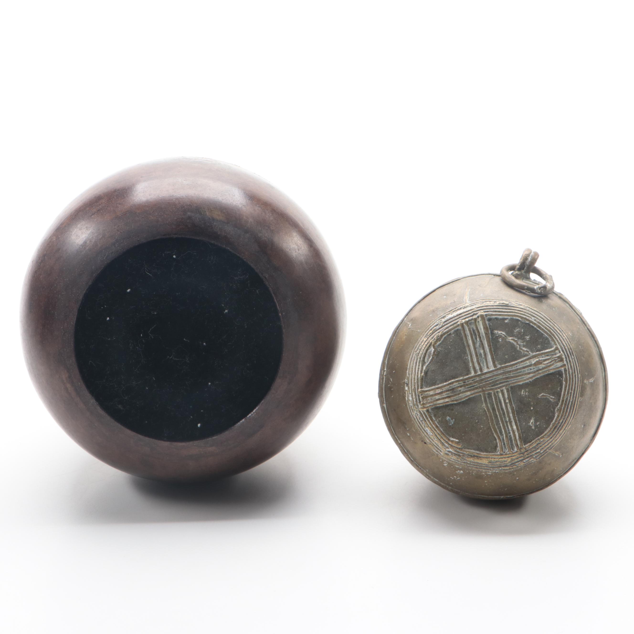 Indo-Persian Style Hand-Chased Metal Vase with Indian Brass Measuring ...