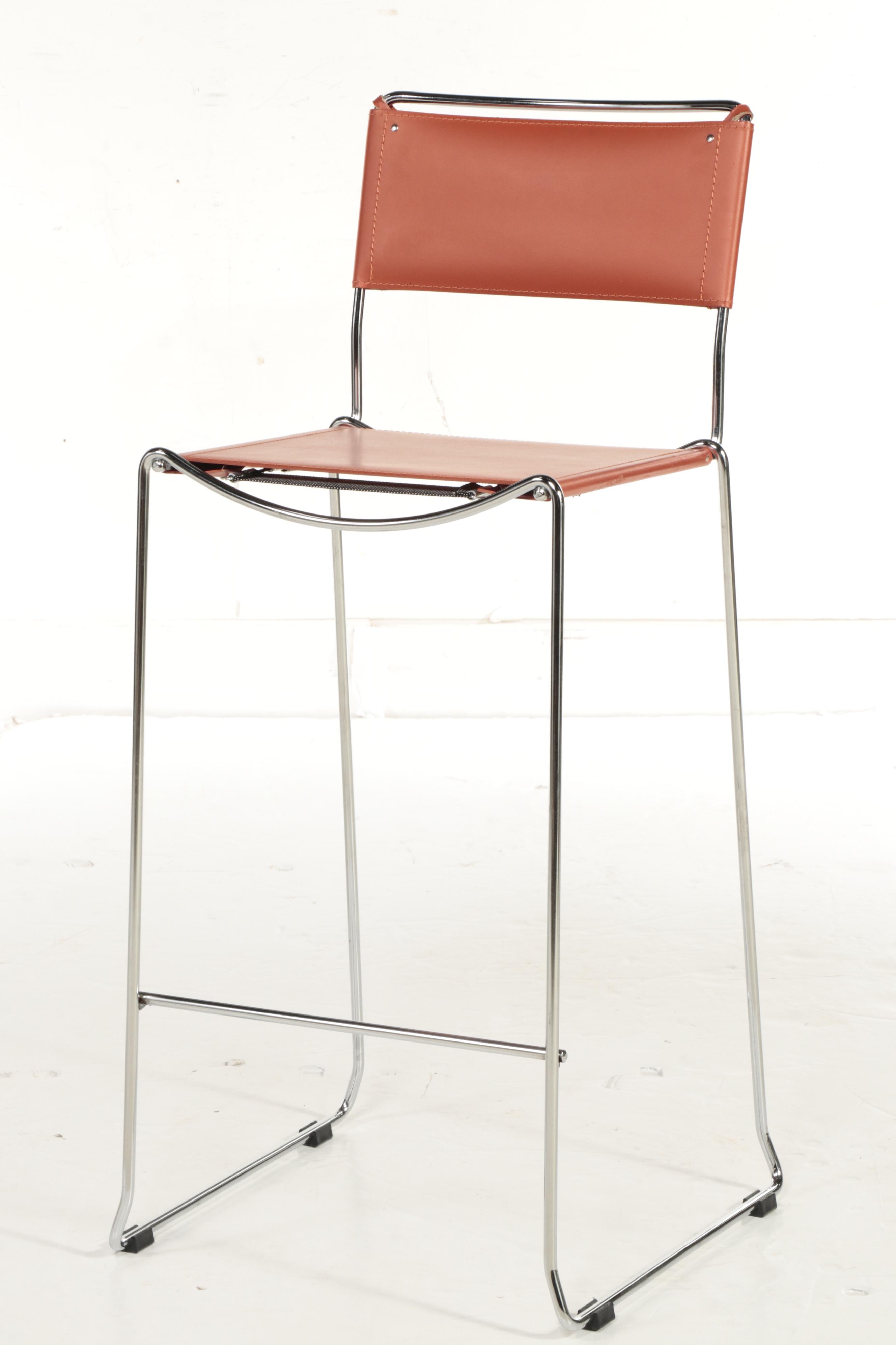 Four Italian Modern Leather and Chromed Steel Stools | EBTH