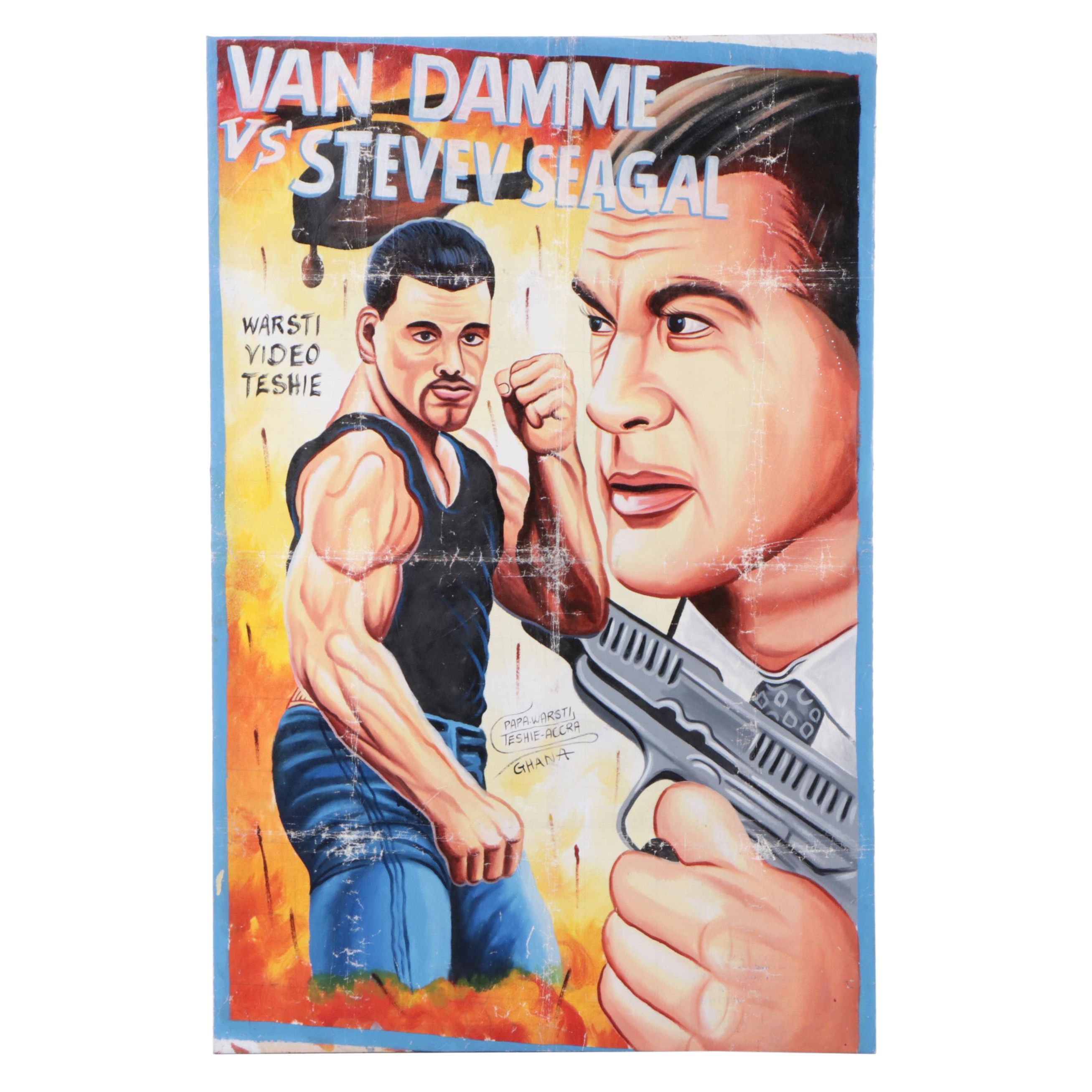 Papa Warsti Hand-Painted Ghana Film Poster "Van Damme vs. Stevev Seagal ...