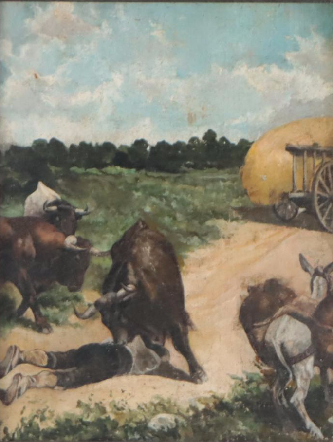 Western Narrative Oil Painting of Cattle, Early 20th Century | EBTH