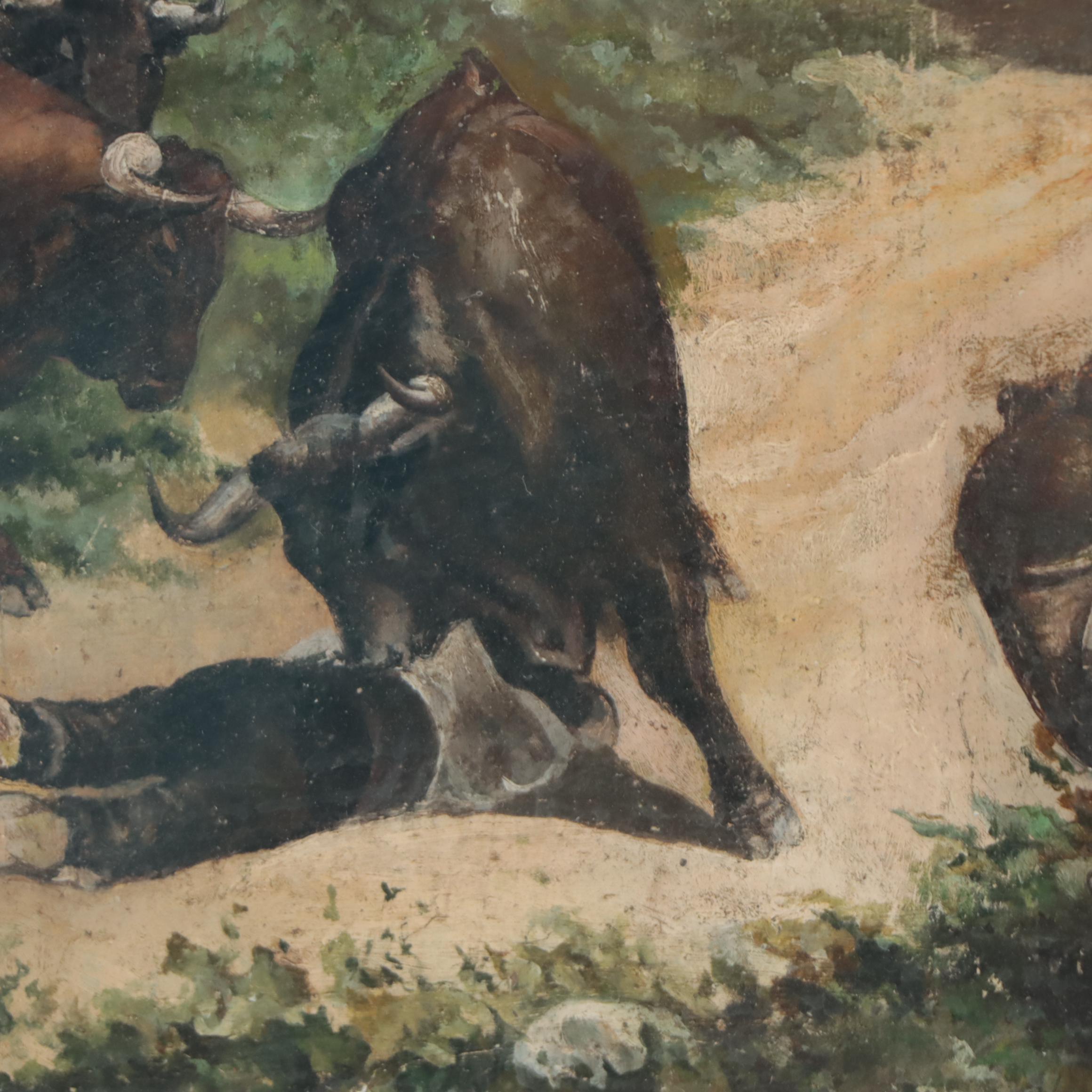 Western Narrative Oil Painting of Cattle, Early 20th Century | EBTH