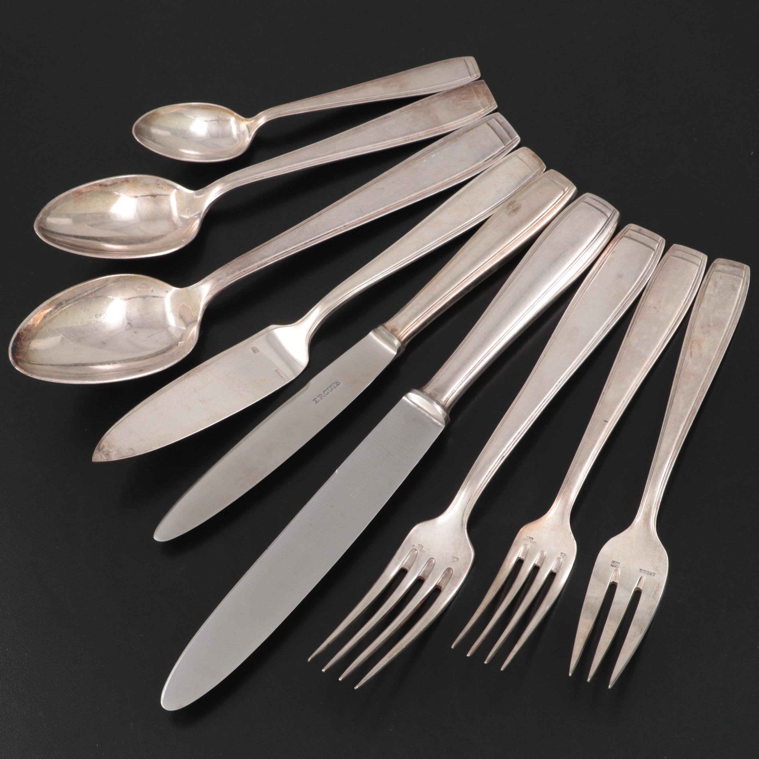 Ercuis French Art Deco Style Silver Plate Flatware in Storage Chest ...