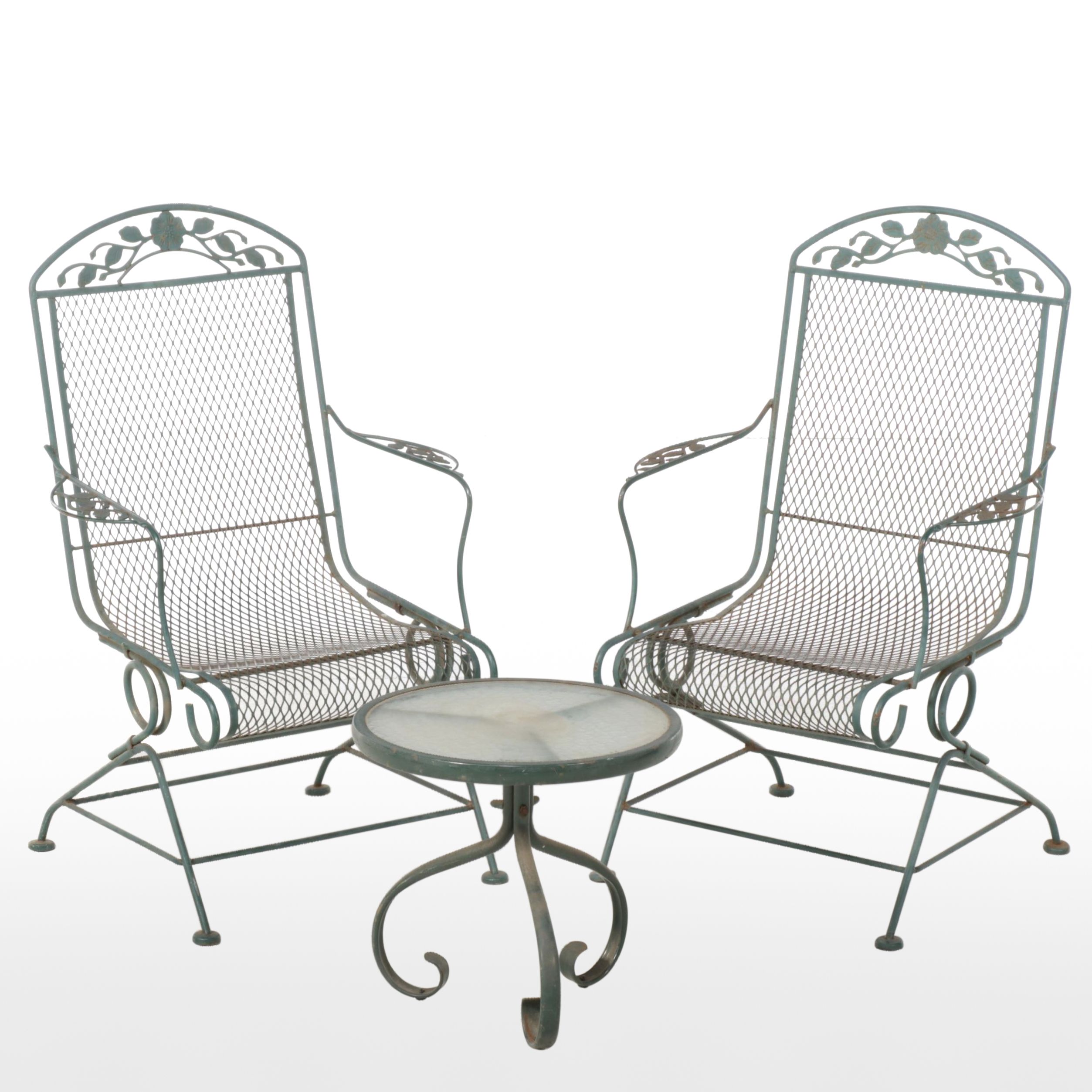 Metal Mesh Patio Sling Rocker Chairs and Side Table | EBTH