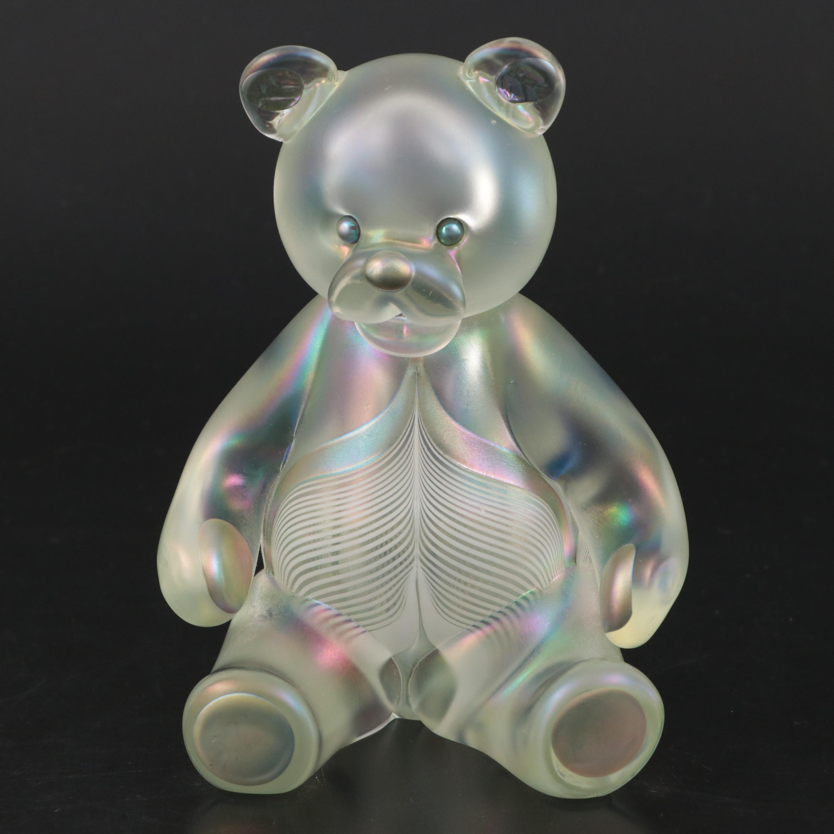 Stuart Abelman Feather Pulled Art Glass Bear, 1984 | EBTH