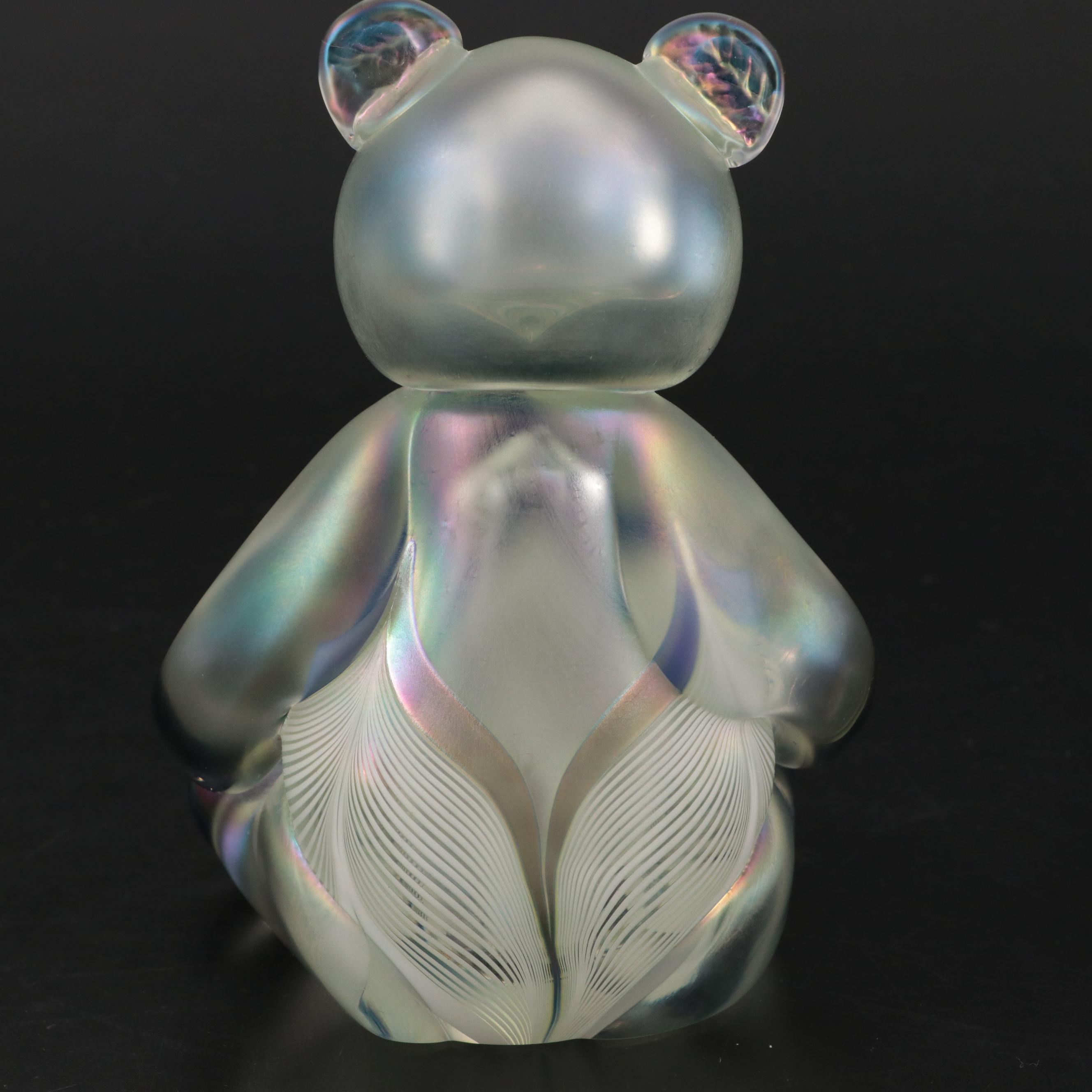 Stuart Abelman Feather Pulled Art Glass Bear, 1984 | EBTH