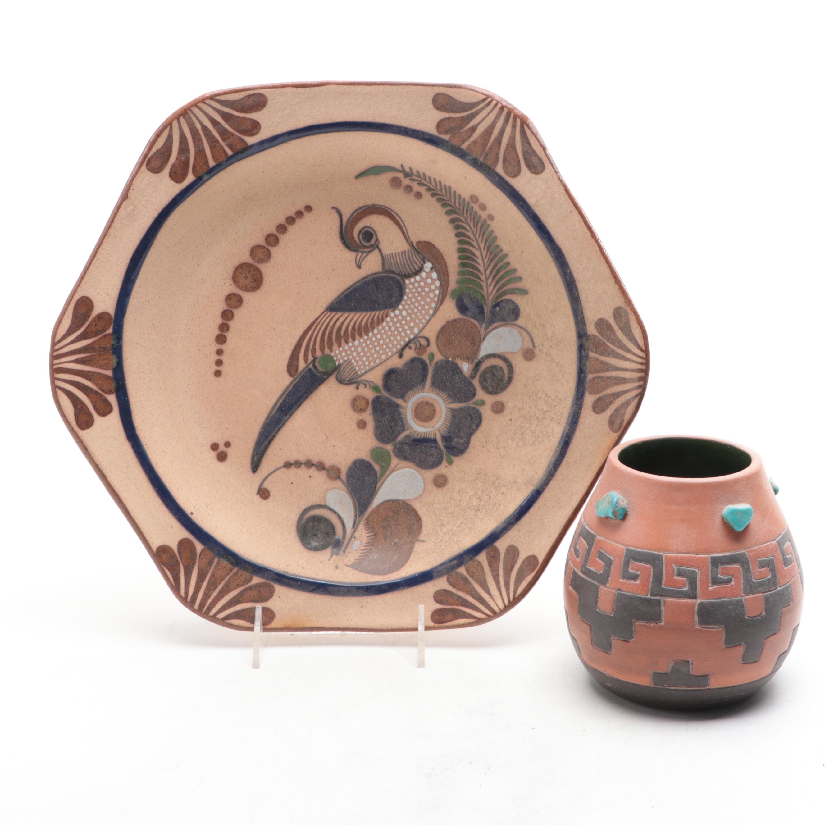 Mexican Pottery Holy Water Font, Tonala Plate, Turquoise and Terracotta ...