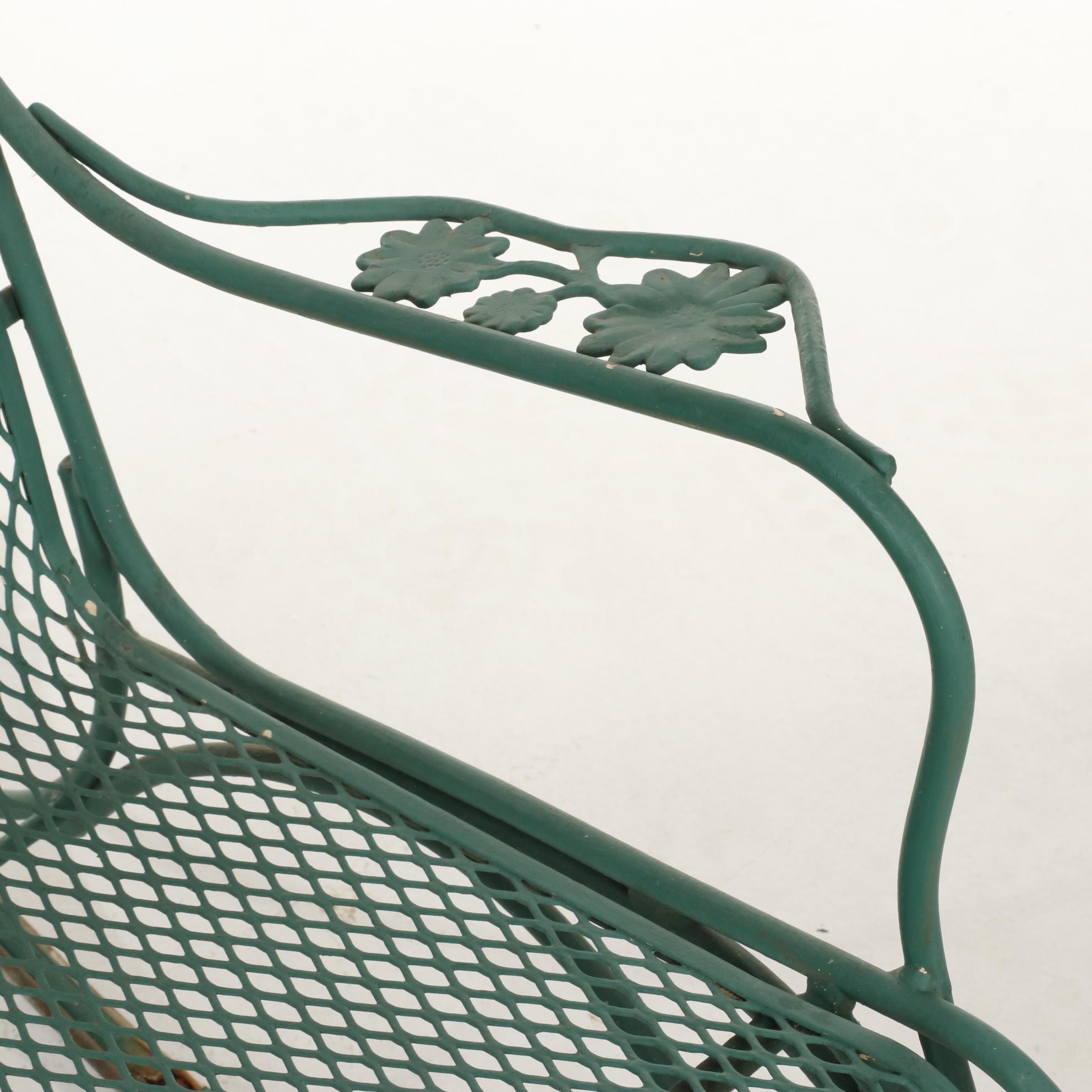 Green Metal Patio Rocking Chair with Accent Table, Late 20th Century | EBTH