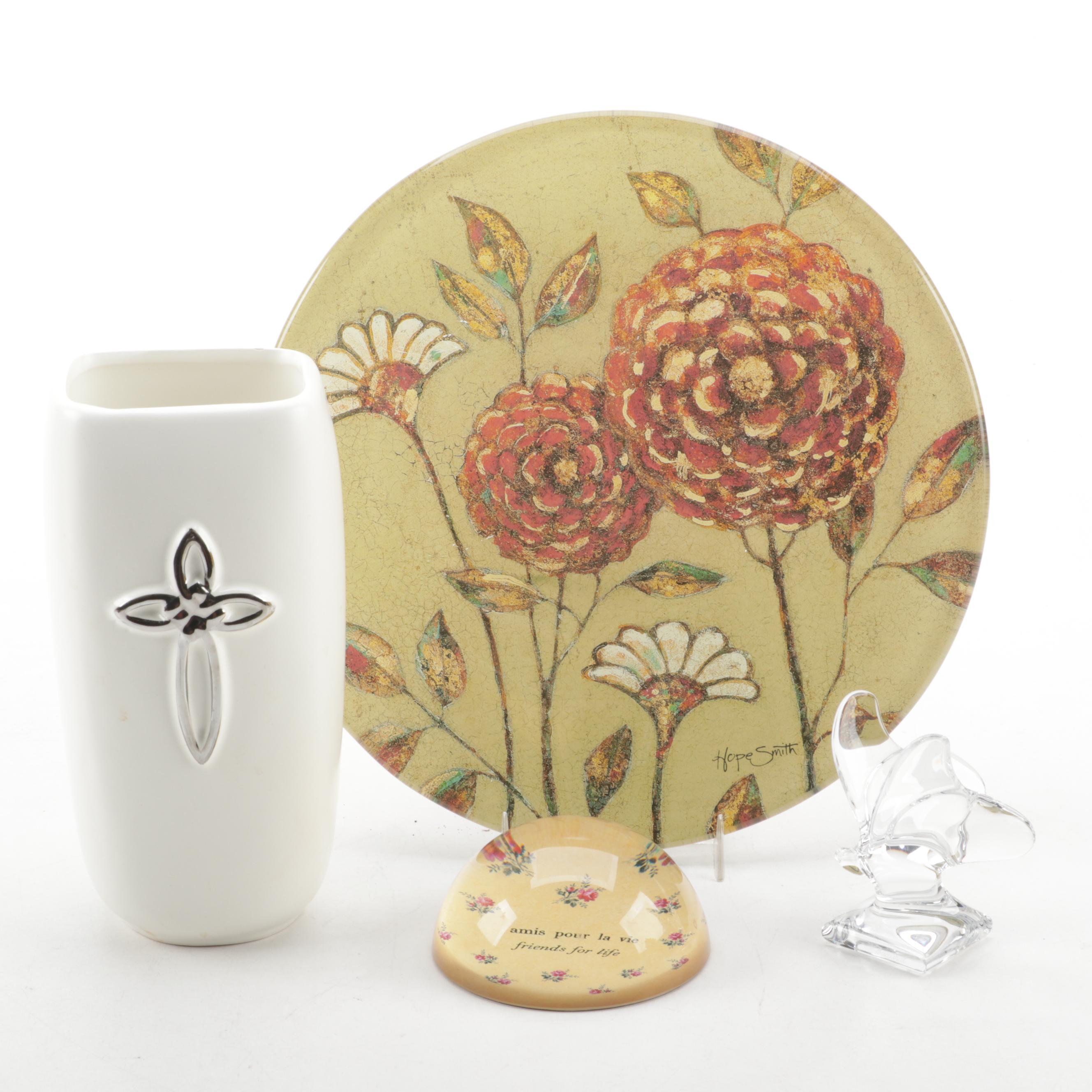 Signed Gail Pittman Pottery Ceramic Vase, Hope Smith Glass Plate, and ...