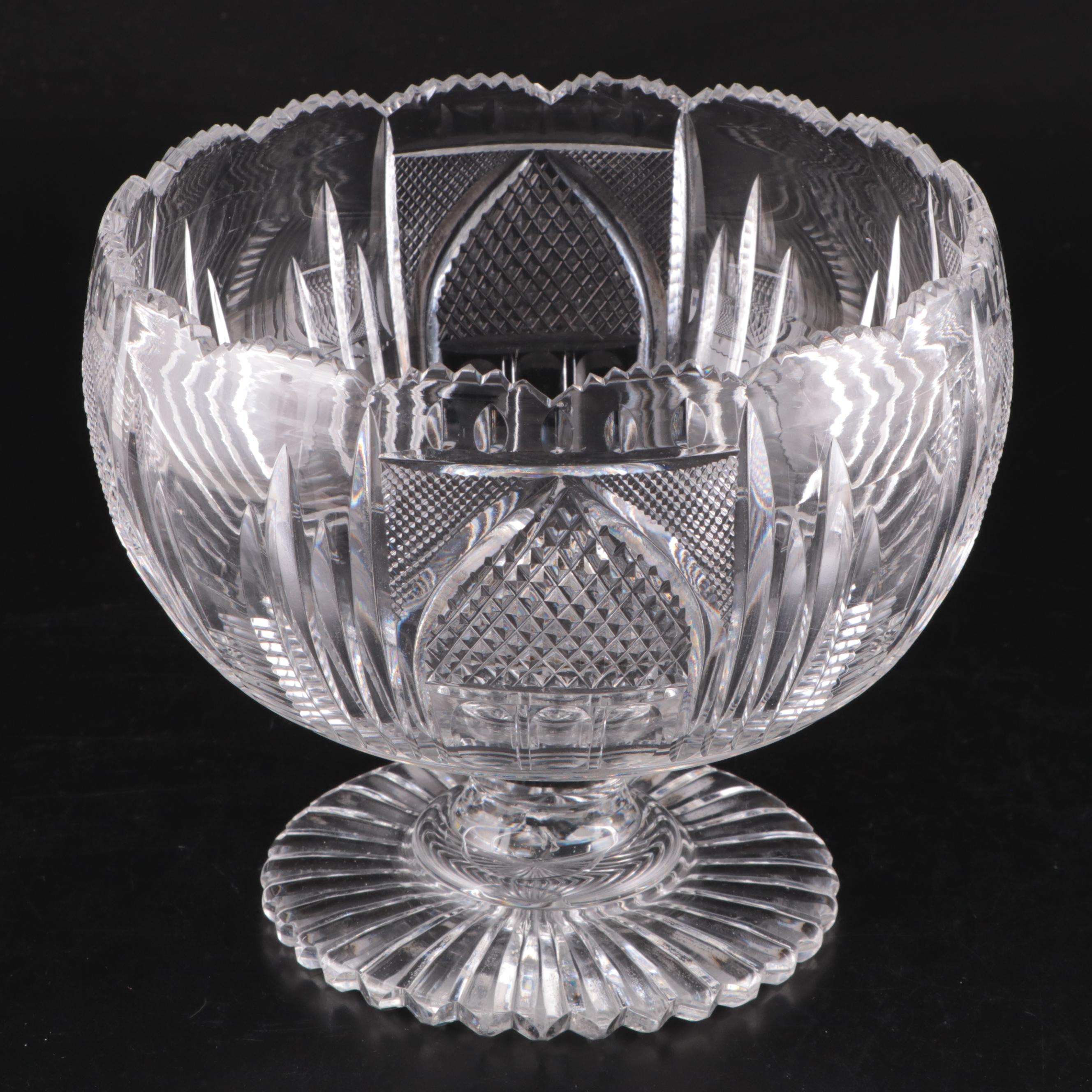 Anglo Irish Cut Glass Punch Bowl with Other Crystal and Glass Decor | EBTH
