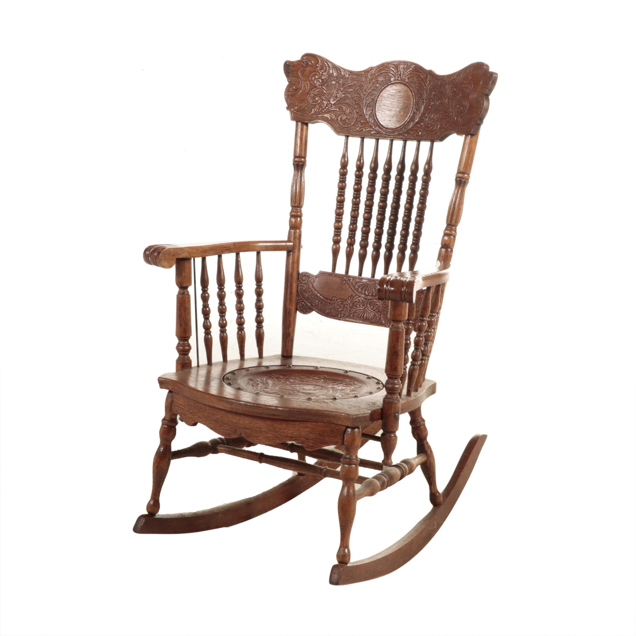 Late Victorian Oak Press-Carved Rocking Chair | EBTH