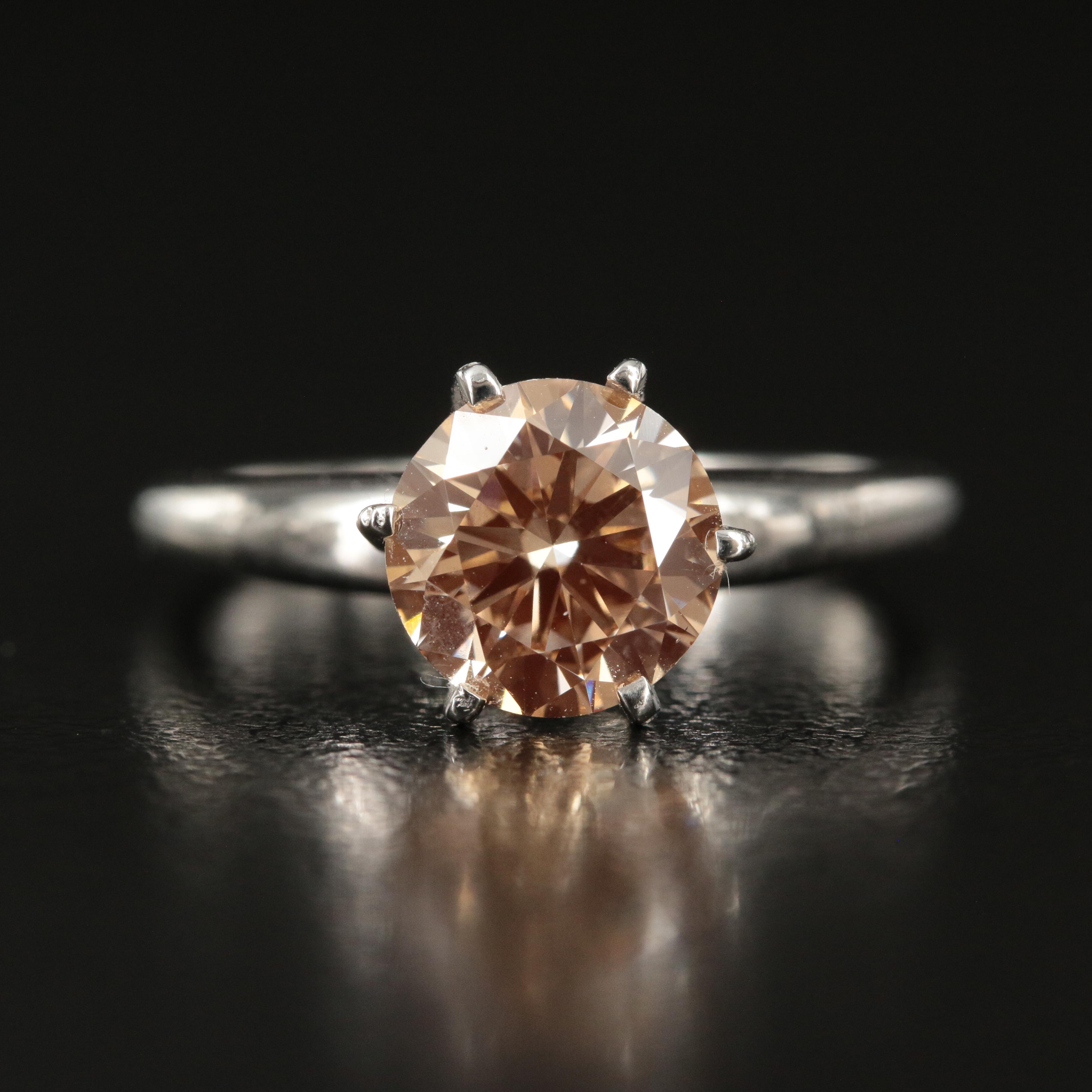 18K 2.00 CT Fancy Orangy Pink Solitaire Diamond Ring | EBTH