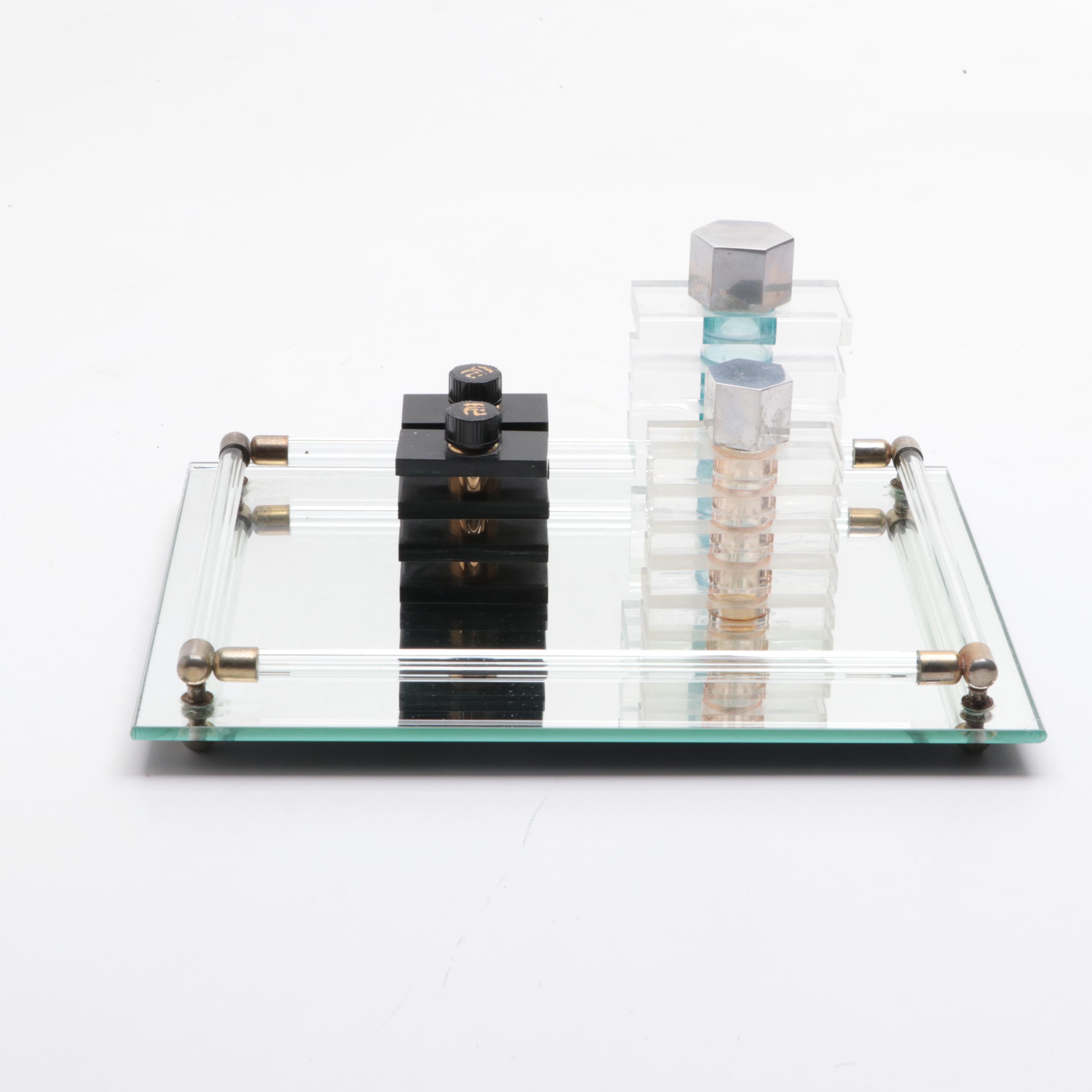 Stacked Art Glass Perfume Bottles with Mirrored Tray | EBTH