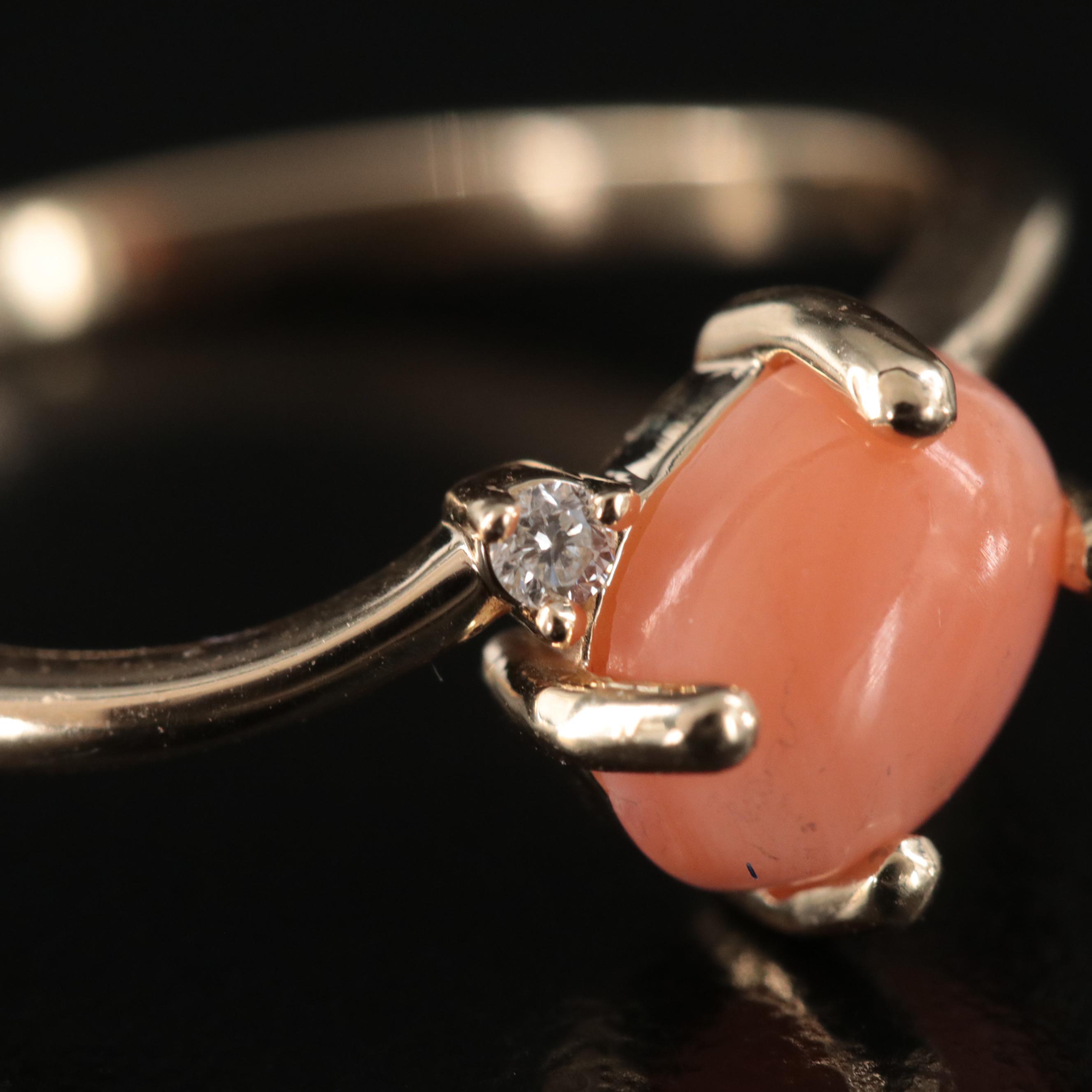14K Coral and Diamond Ring | EBTH