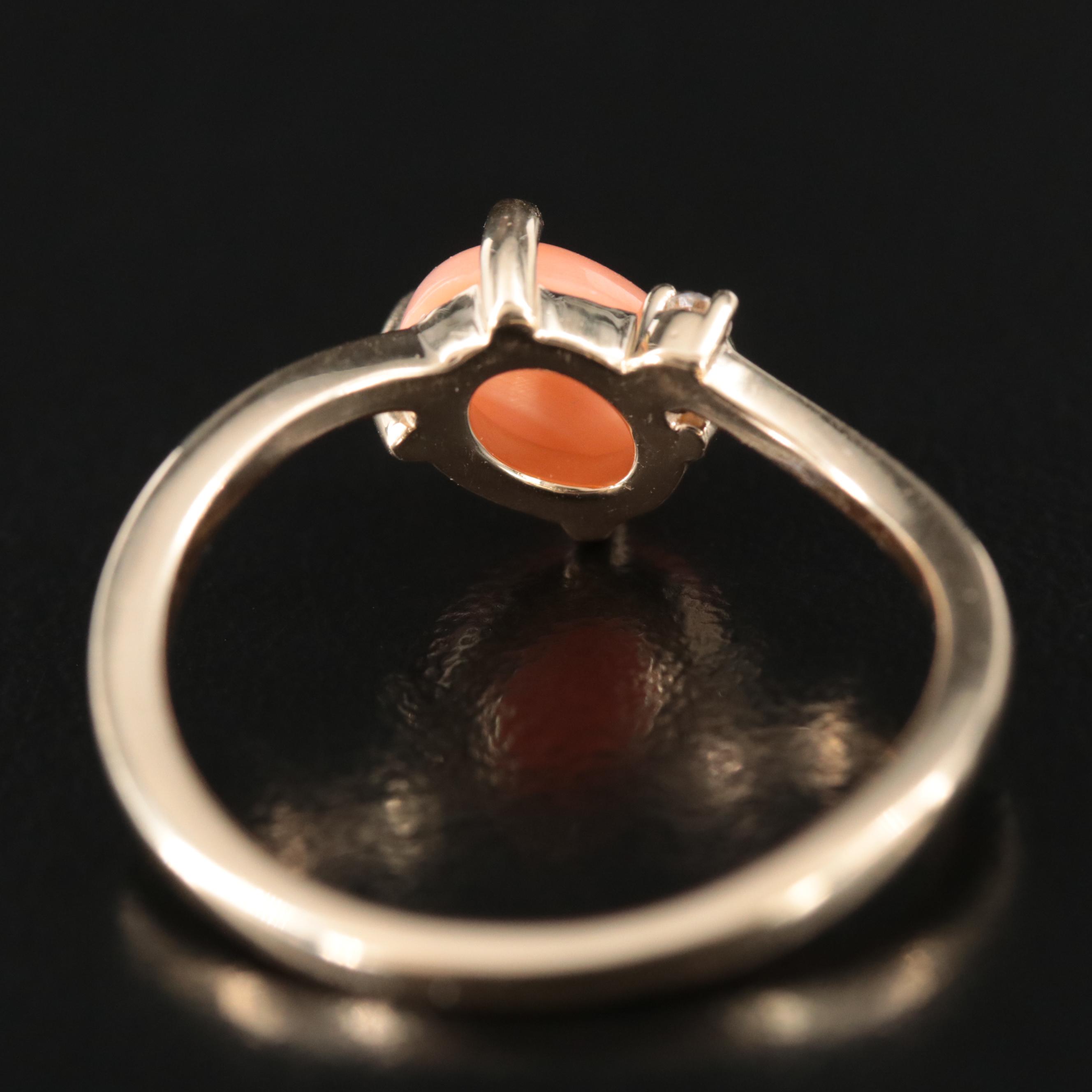 14K Coral and Diamond Ring | EBTH