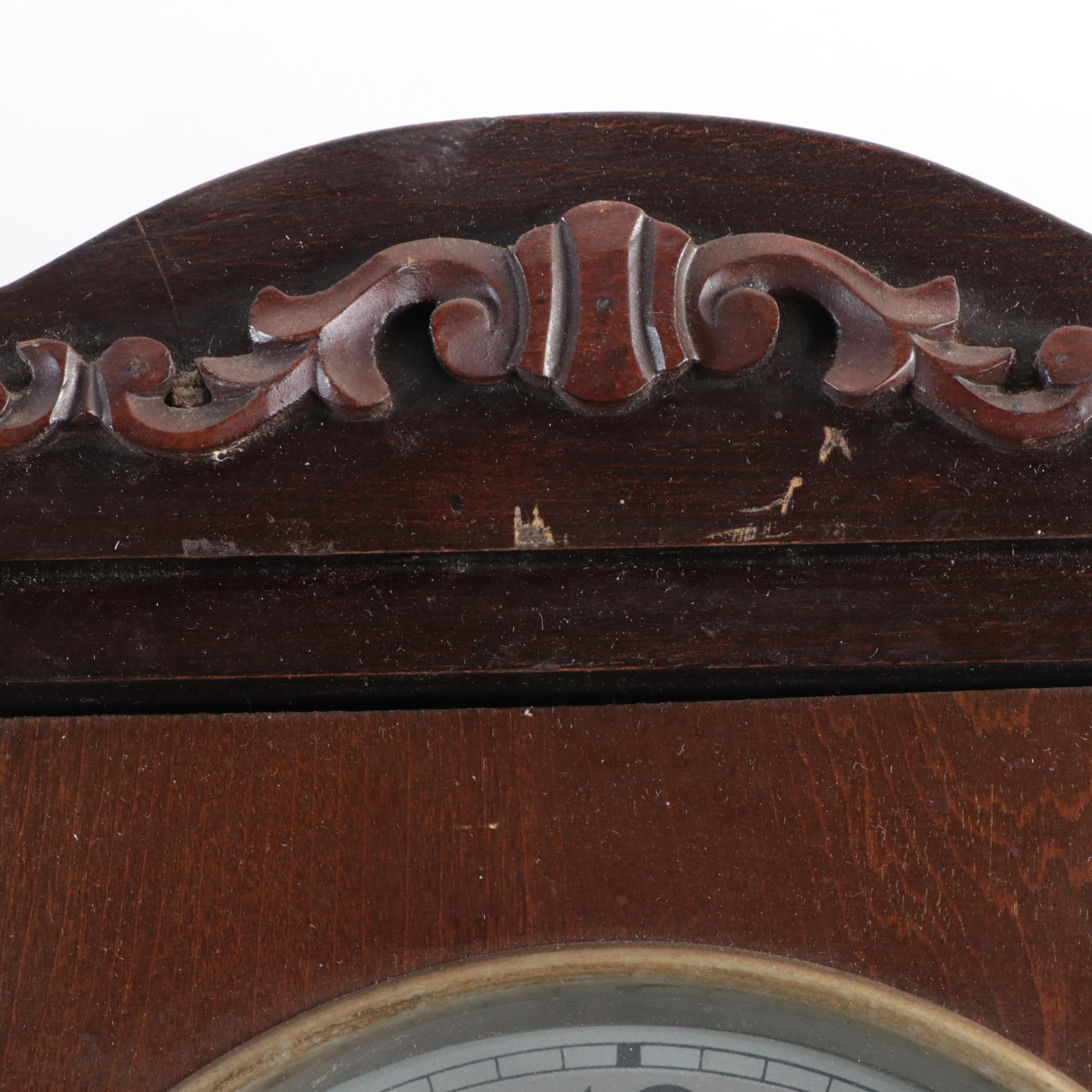 Meiji Clock Co. Filigree Style Metal Inlay Wood Pendulum Wall Clock | EBTH