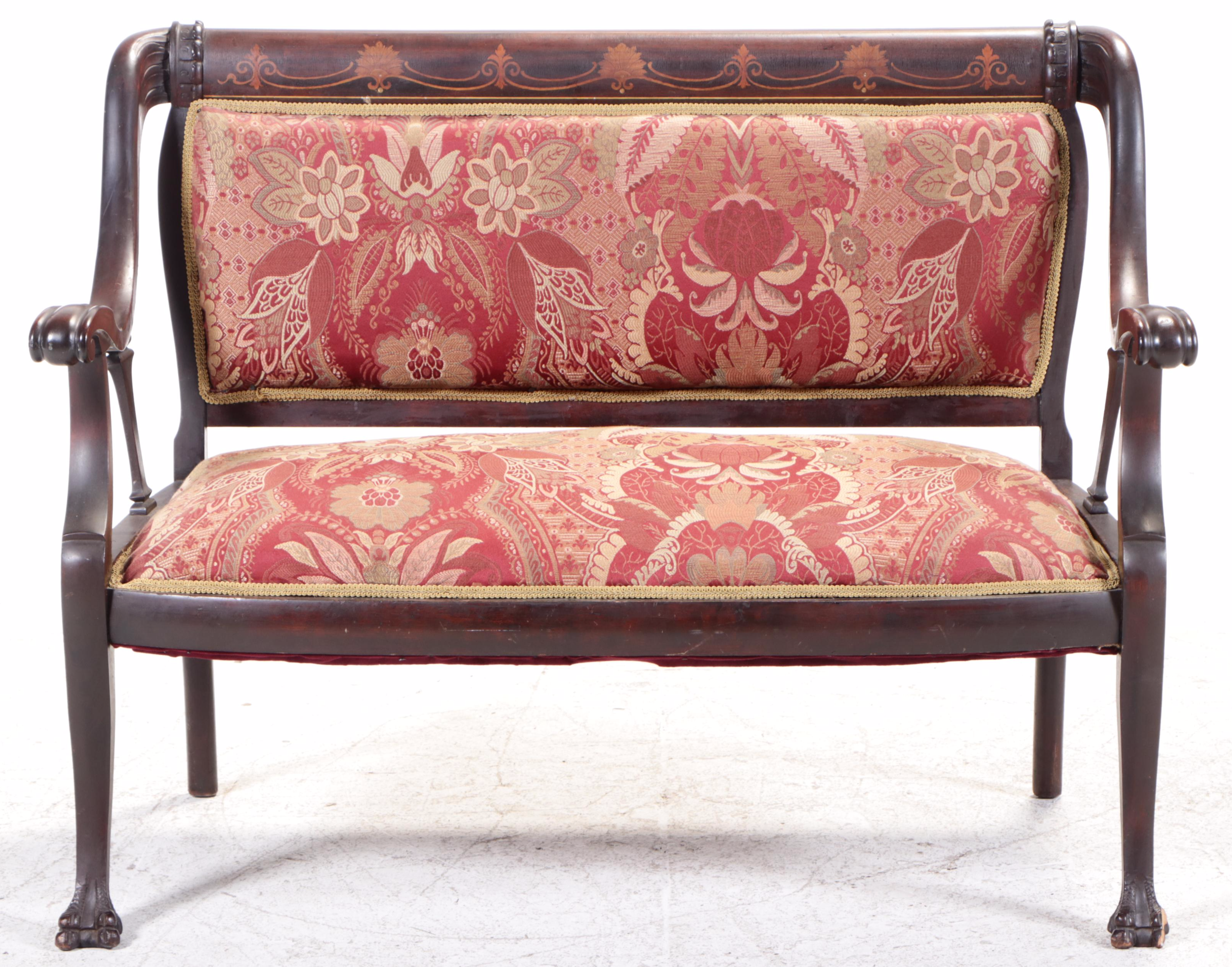 Colonial Revival Marquetry and Mahogany-Finish Hardwood Upholstered ...
