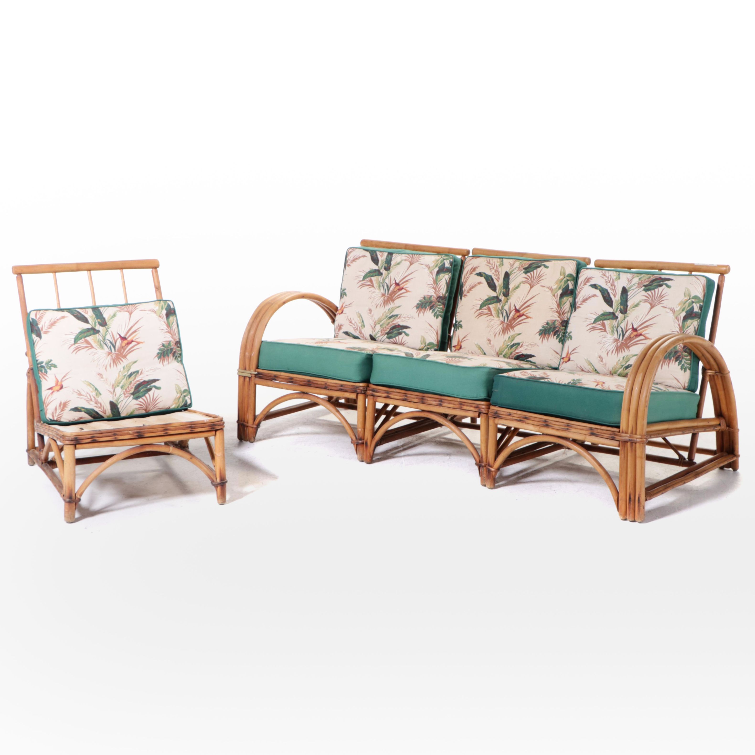 Mid Century Modern Rattan Four-Piece Modular Sofa Set | Everything But ...