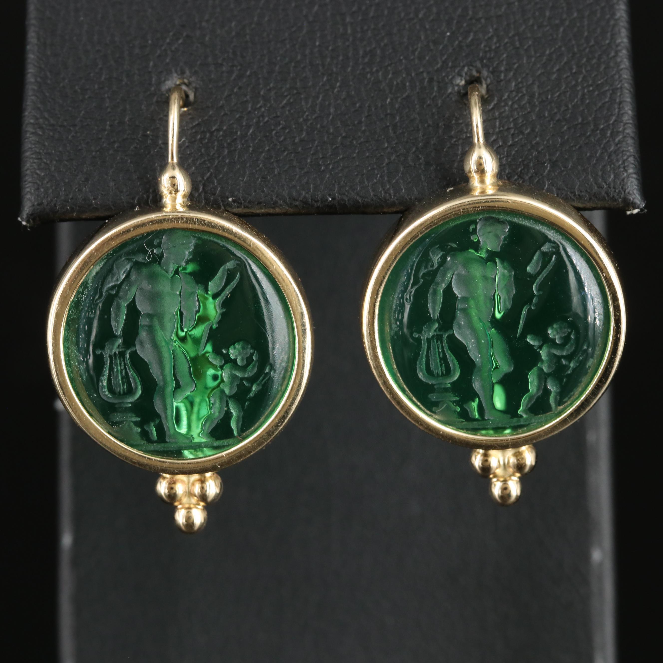 Italian 14K Glass Intaglio Drop Earrings | EBTH
