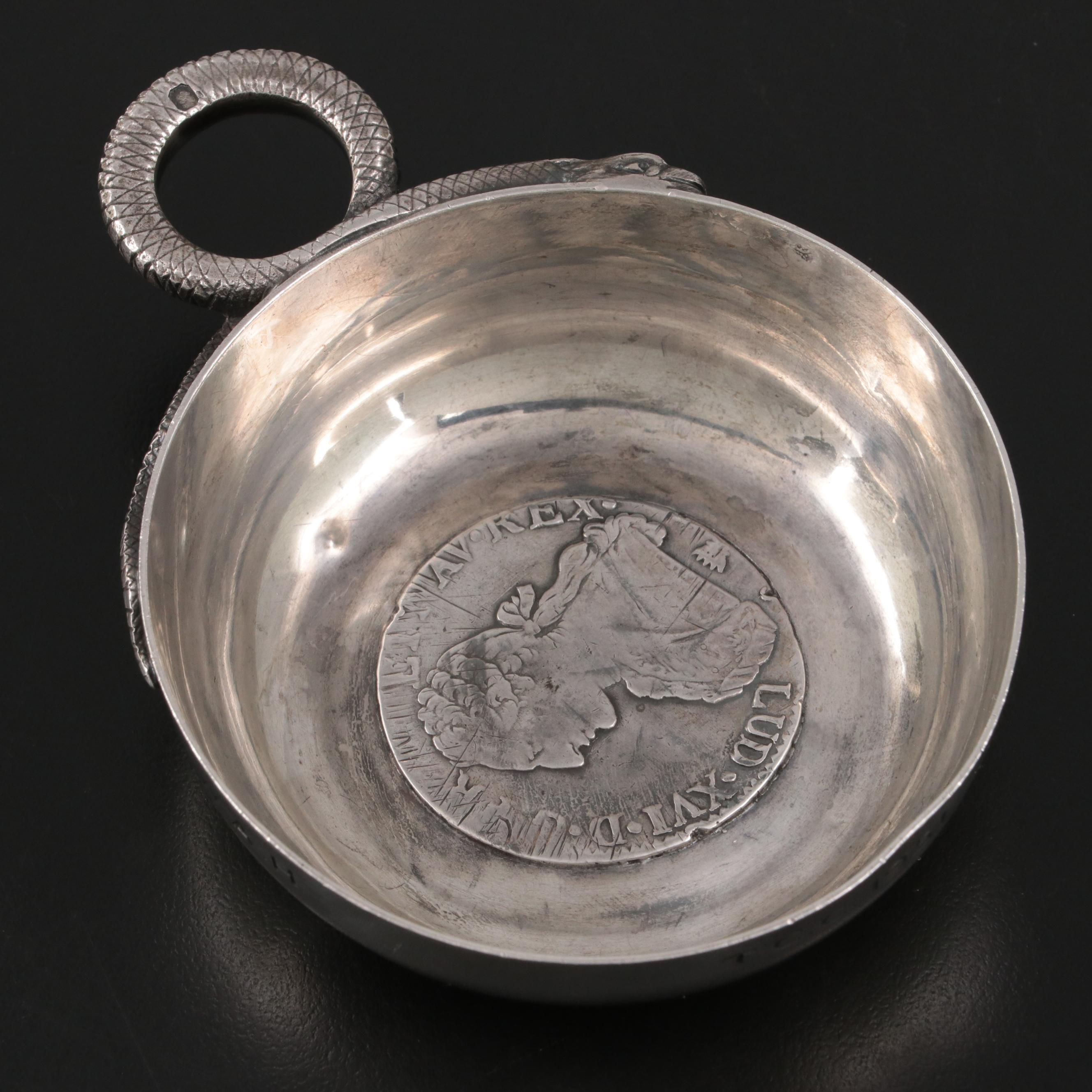 French Sterling Silver Commemorative Tastevin with Louis XVI Ecu Coin ...
