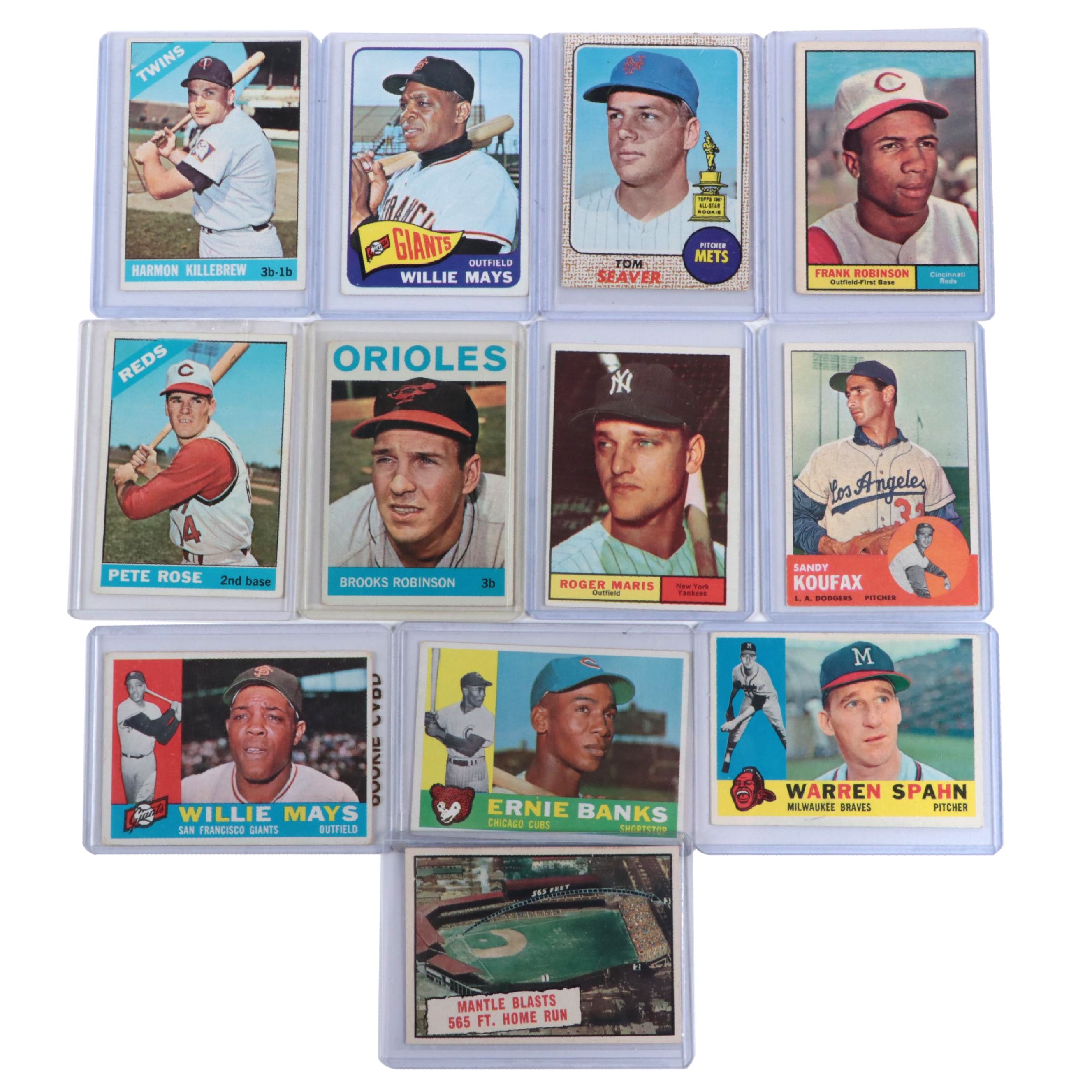 1960s Topps Baseball Cards Featuring Willie Mays, Sandy Koufax, and ...