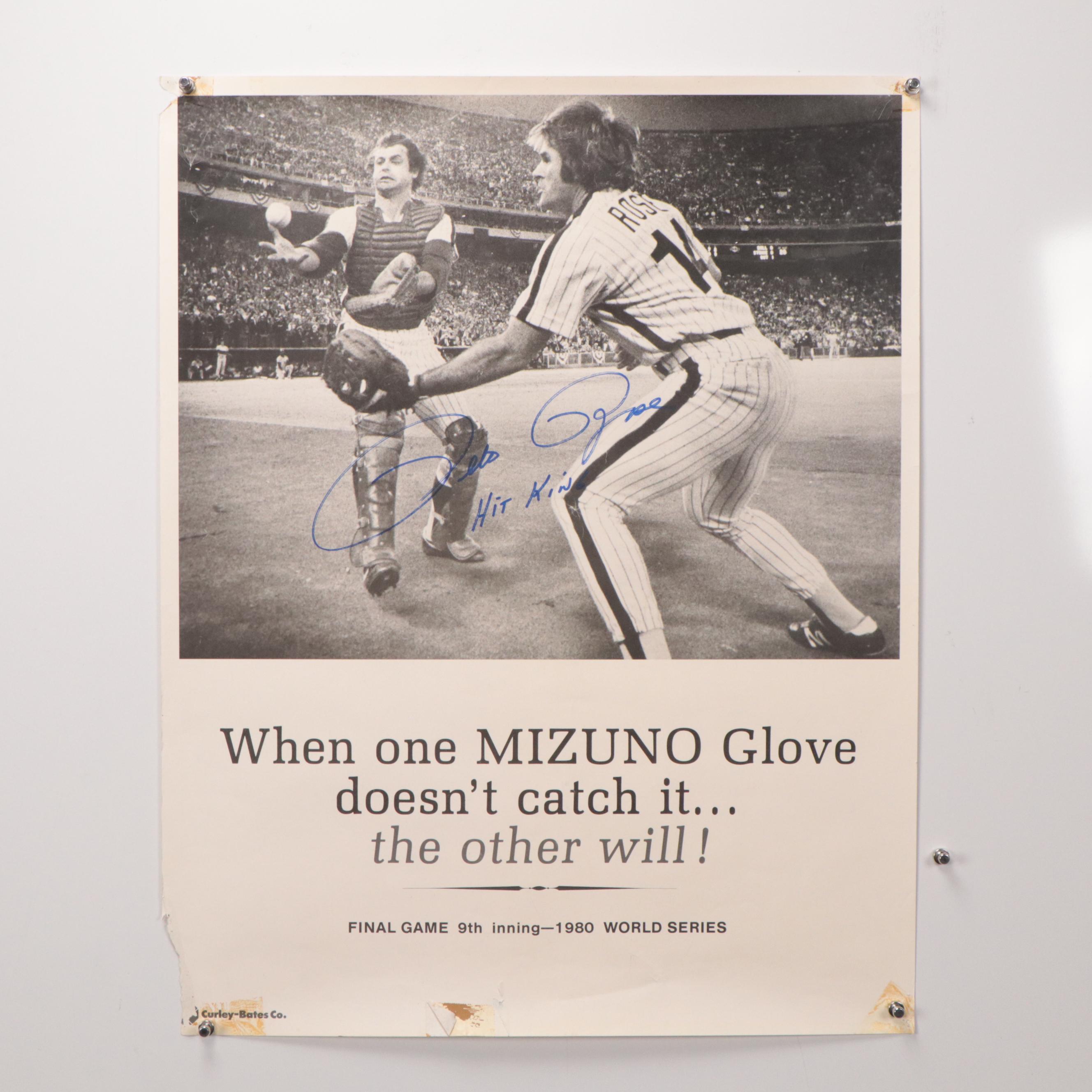 Pete Rose Signed Mizuno Glove Advertisement | EBTH