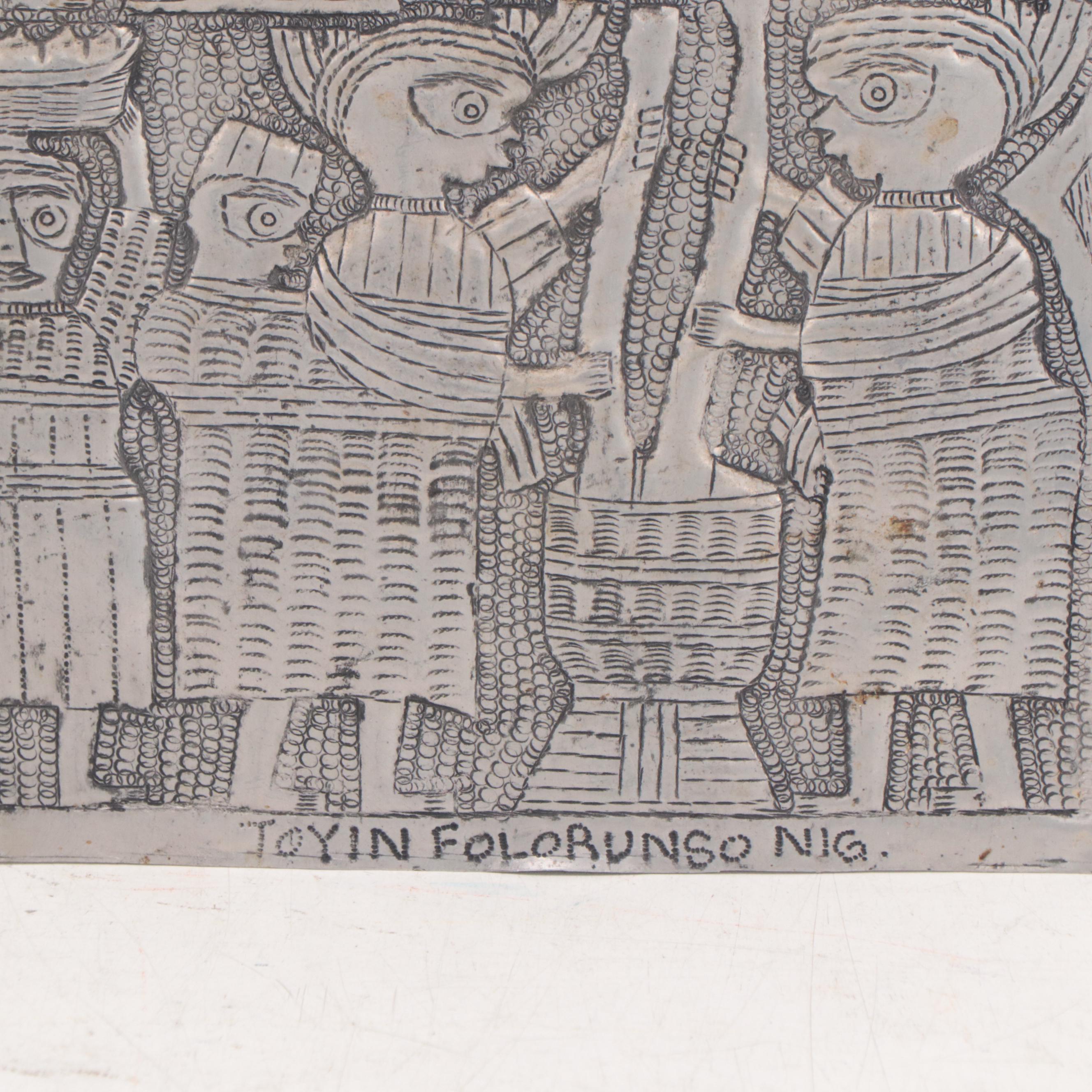Toyin Folorunso Folk Art Chased Aluminum Relief | EBTH
