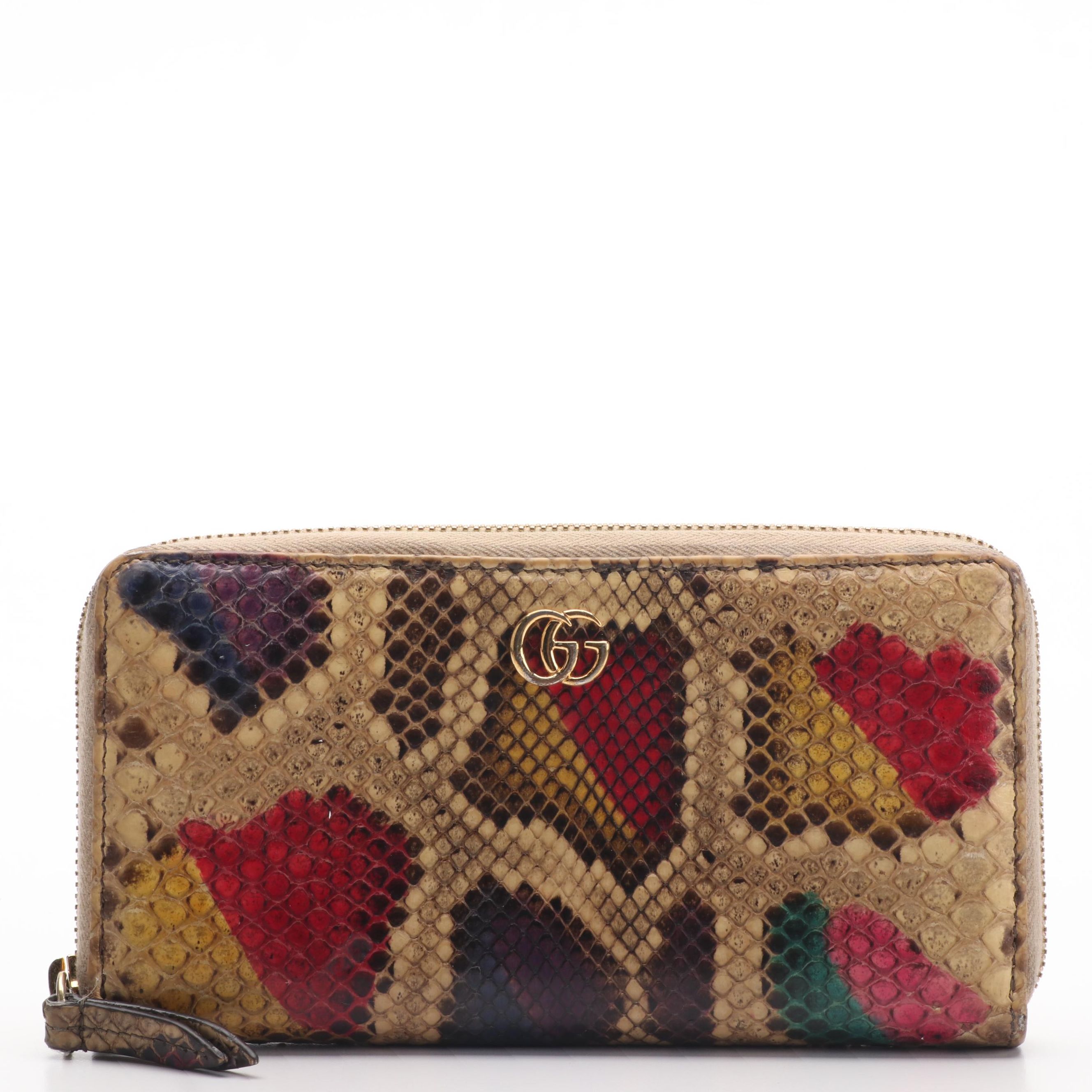 Gucci Marmont Zip Around Wallet in Colorblock Python Print Leather | EBTH