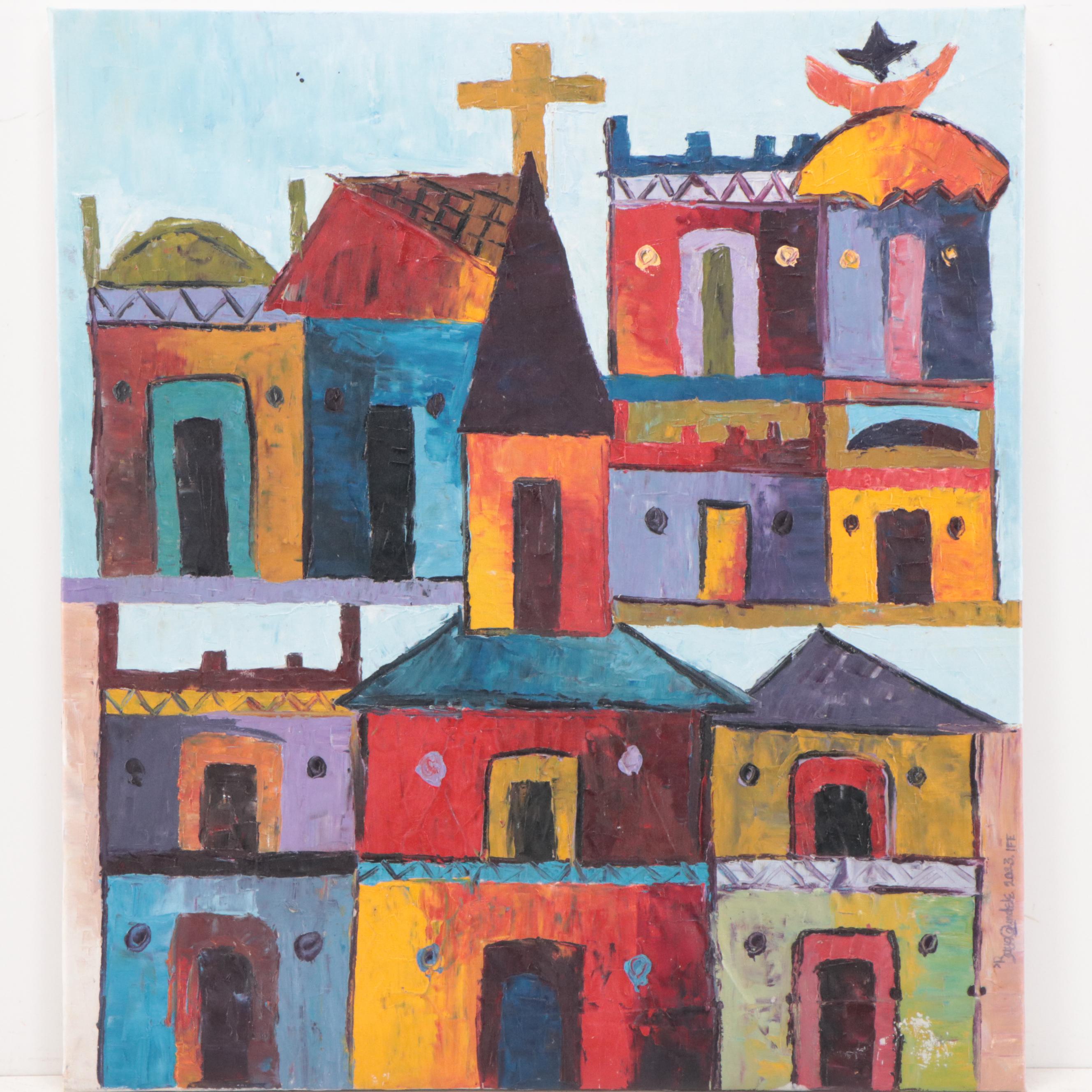 Bayo Ogundele Oil Painting "Houses of the Lord," 2023 | EBTH