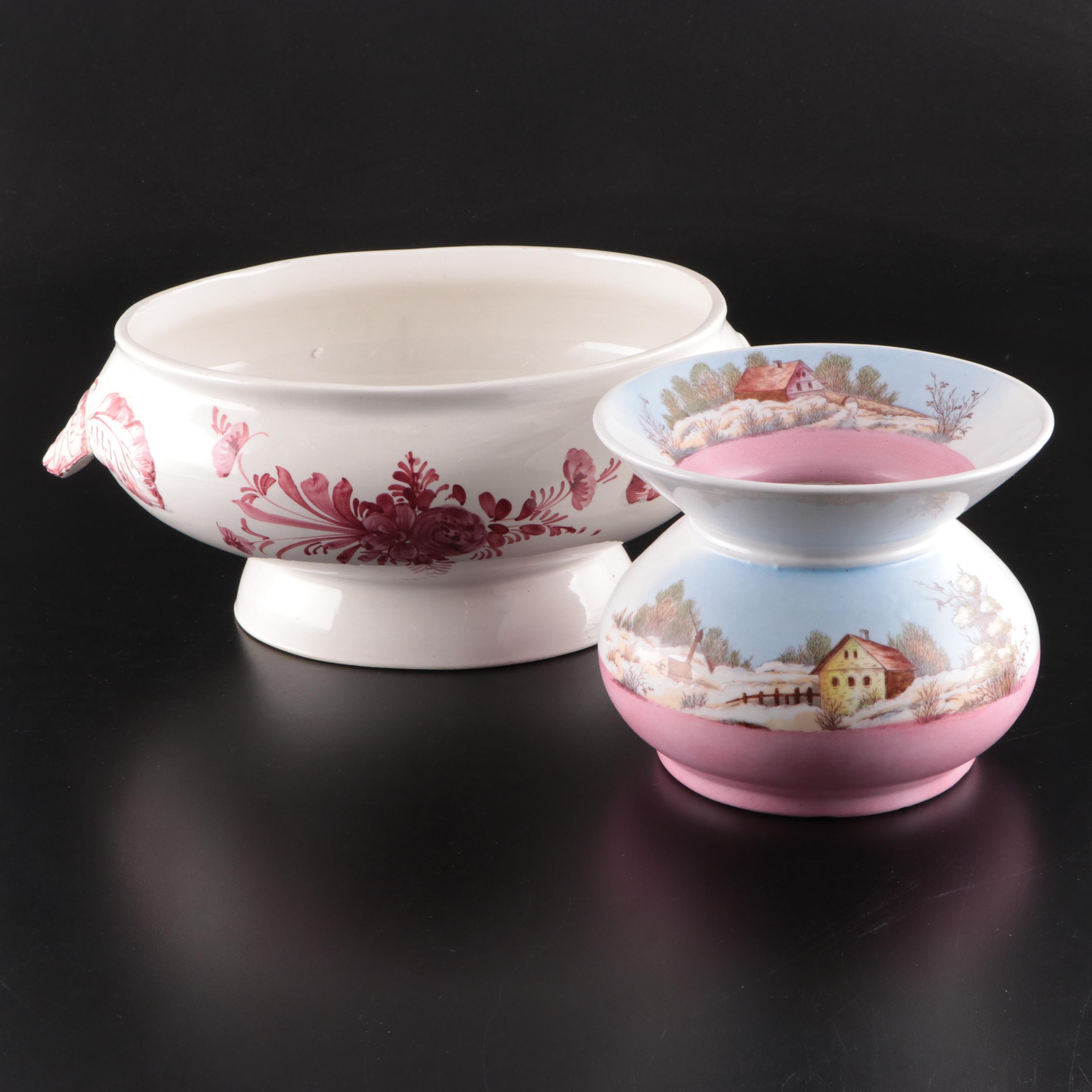 Ceramic Spittoon with Painted Snowy Scene and More | EBTH