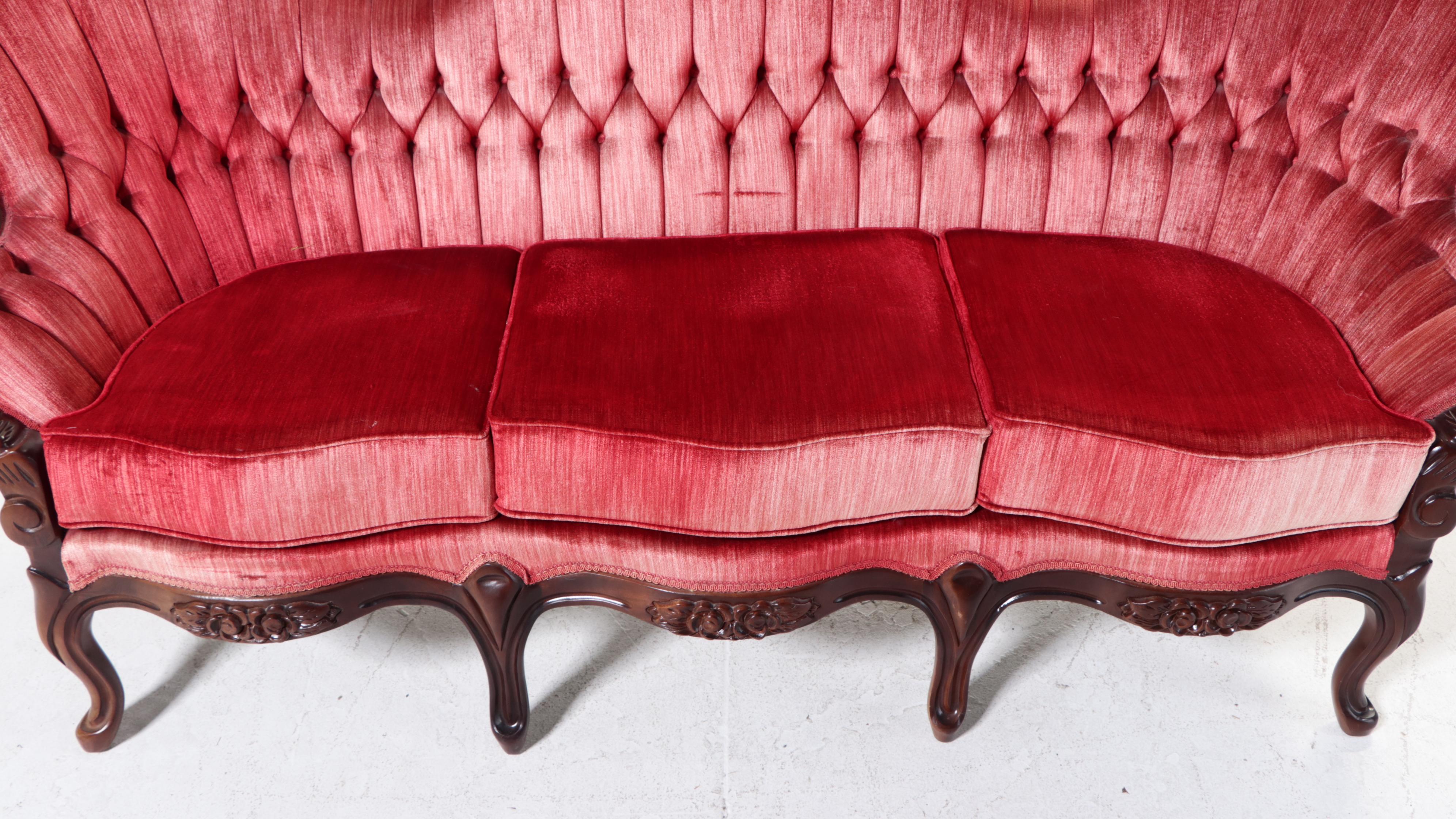 Kimball Rococo Revival Carved Hardwood and Buttoned-Down Velvet Sofa ...