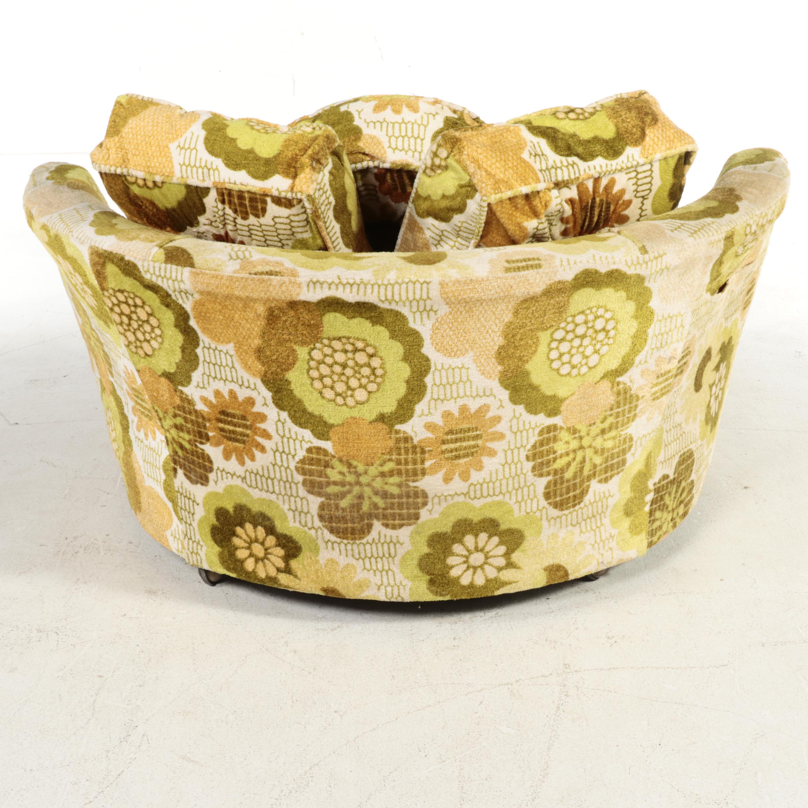 Oversized Velour-Upholstered Round Lounge Chair, 1970s | EBTH