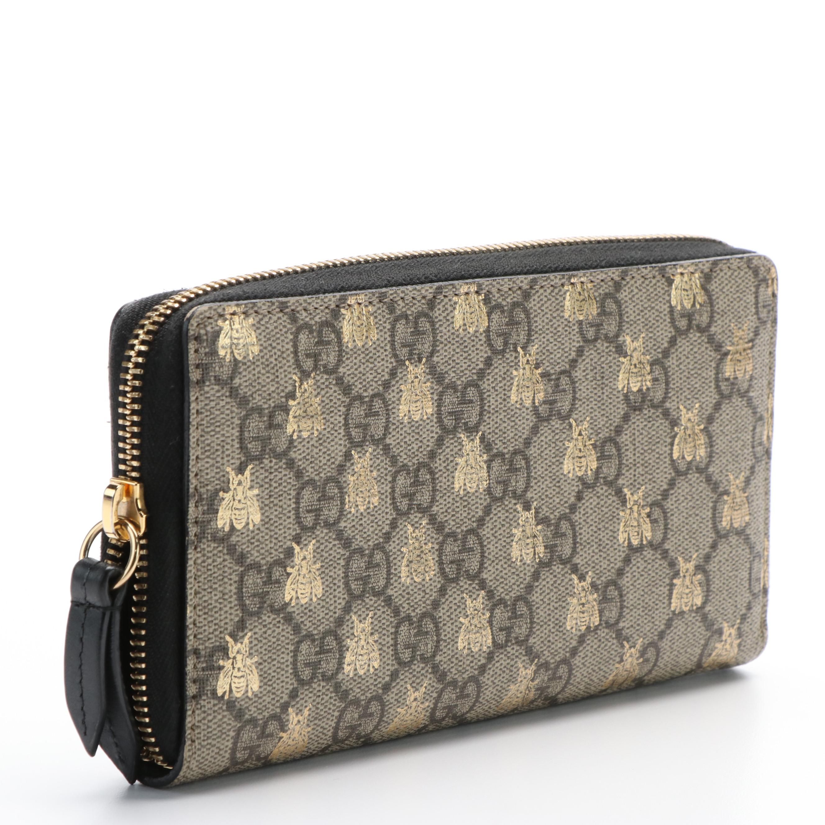 Gucci GG Supreme Monogram Bees Zip Around Wallet | EBTH