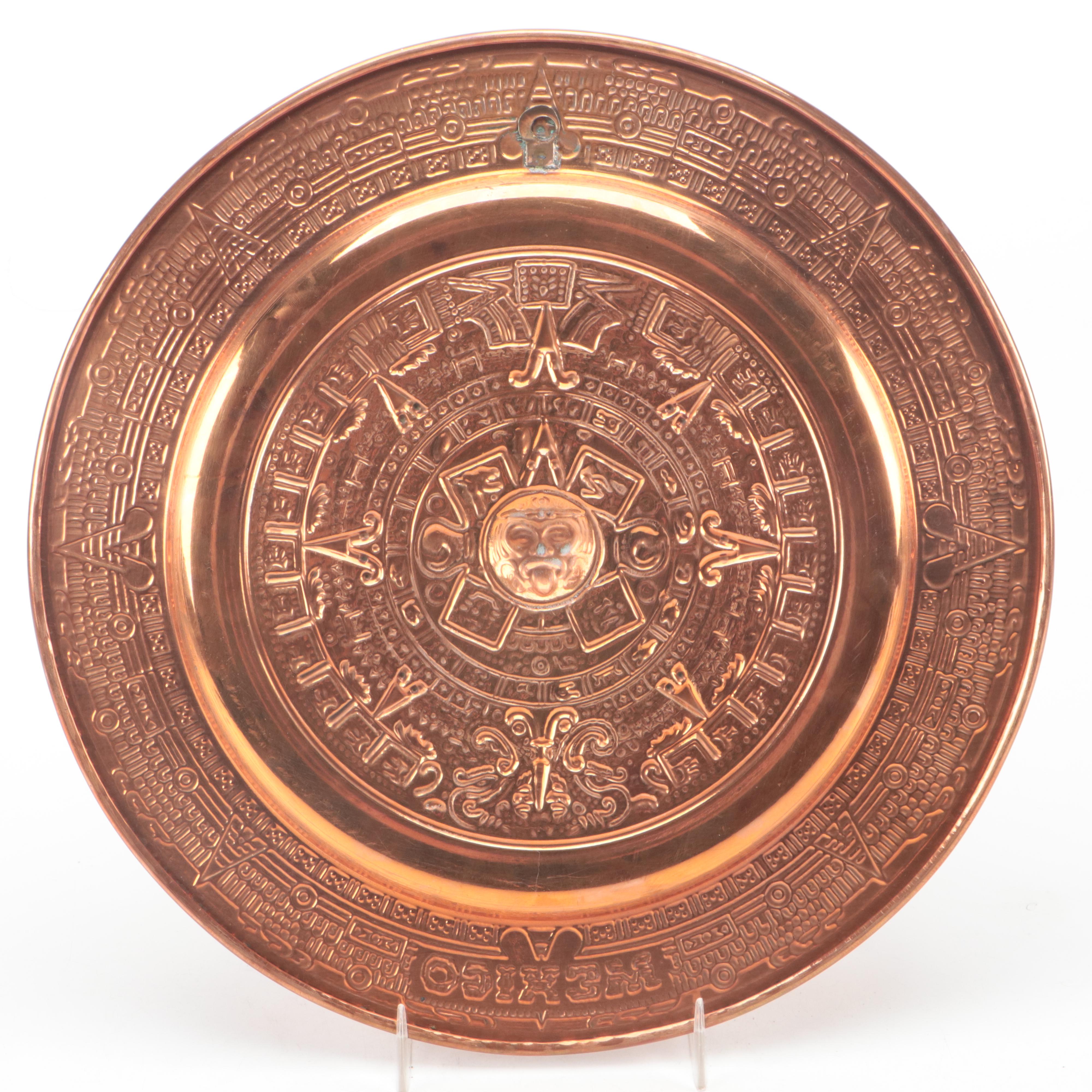 Low Relief Mayan Calendar and Enameled Earthenware Wall Plates | EBTH