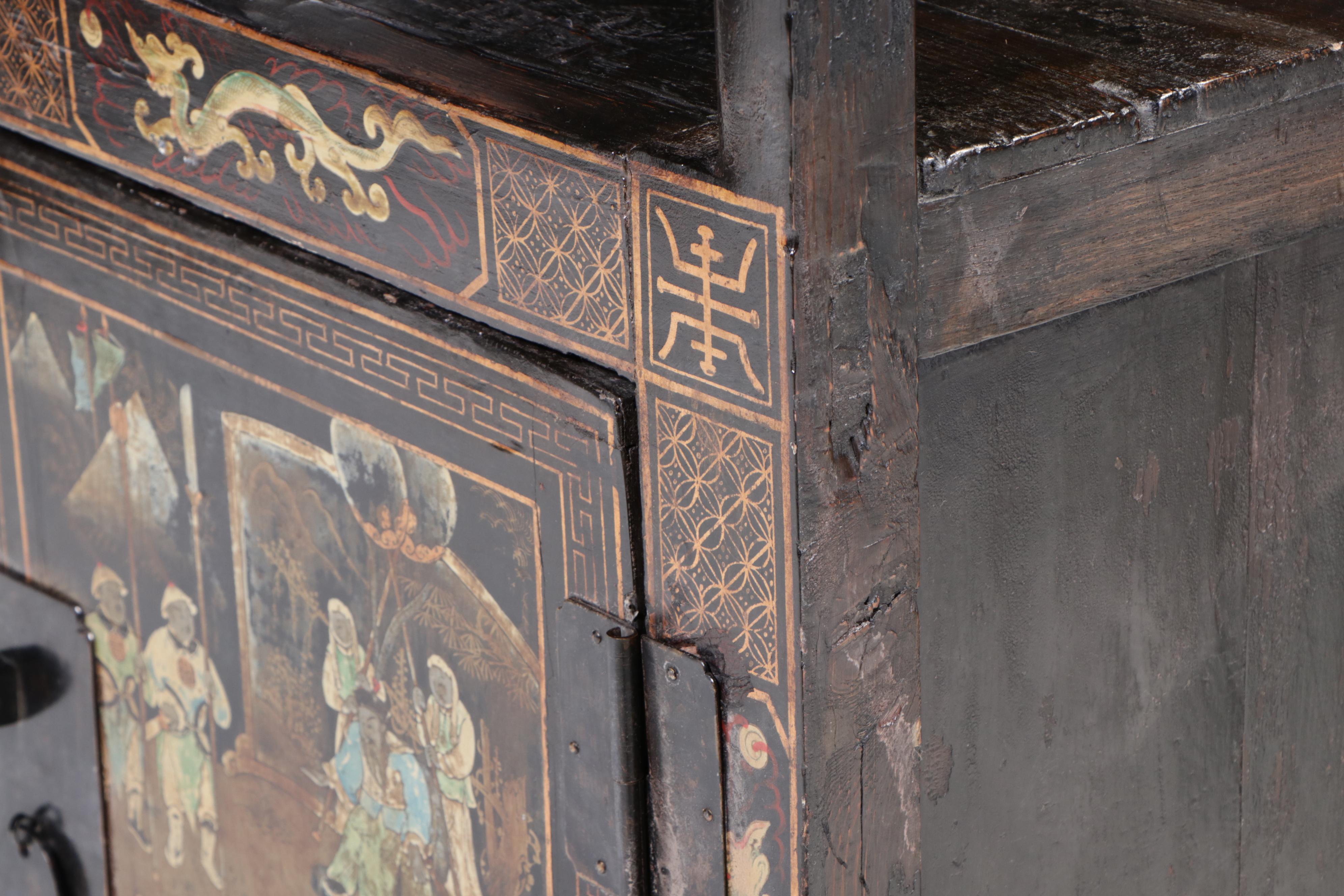 Pair of Small Antique Chinese Black Lacquered Wan-Li Cabinets, 18th ...