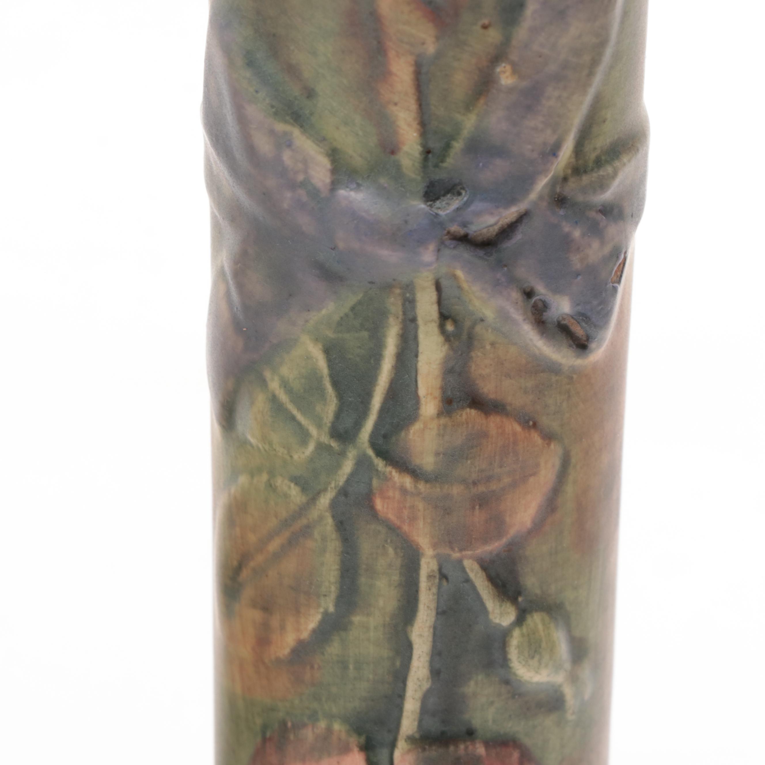 Weller Pottery Woodcraft Chalice Vase, Flemish Red Rose and Baldin ...