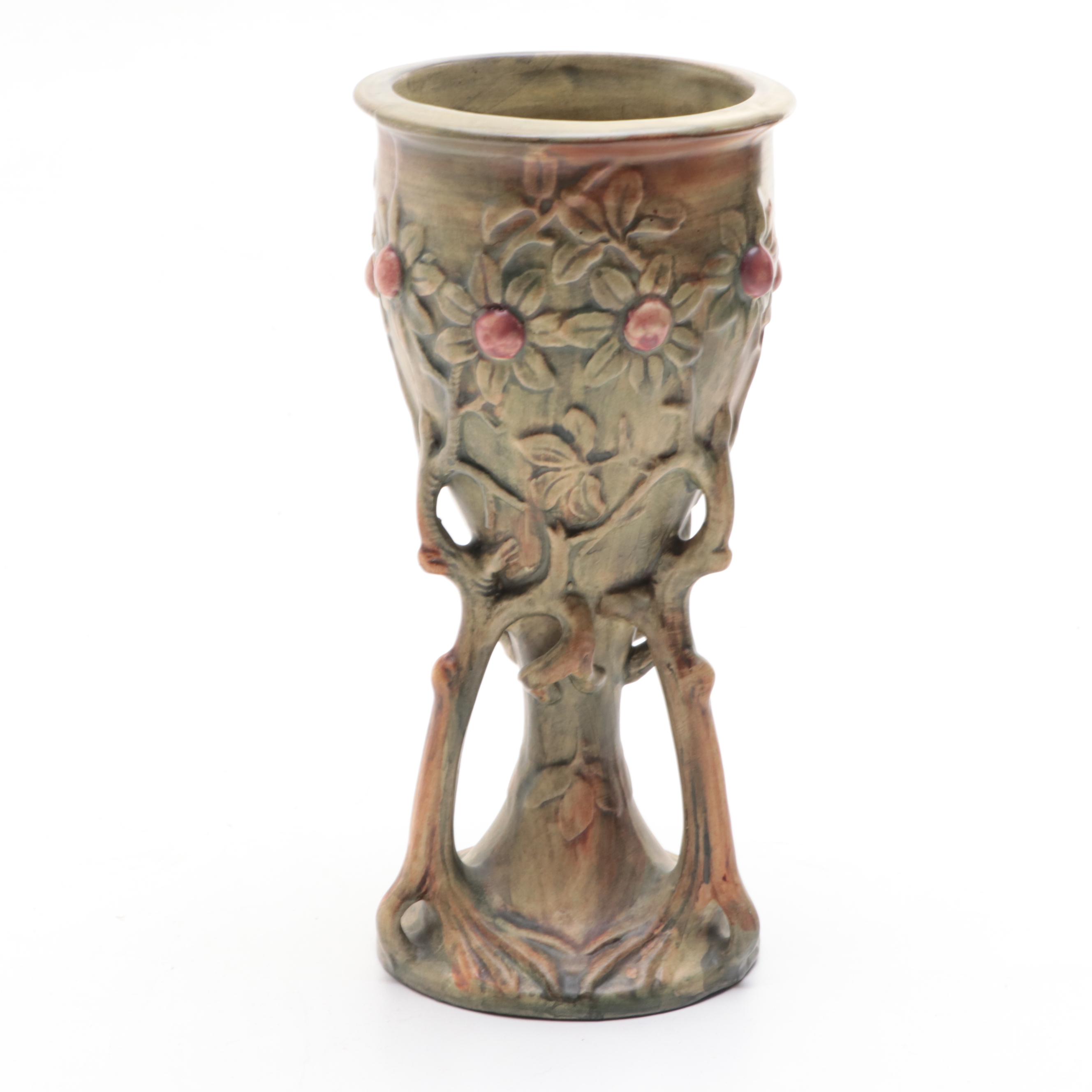 Weller Pottery Woodcraft Chalice Vase, Flemish Red Rose and Baldin ...
