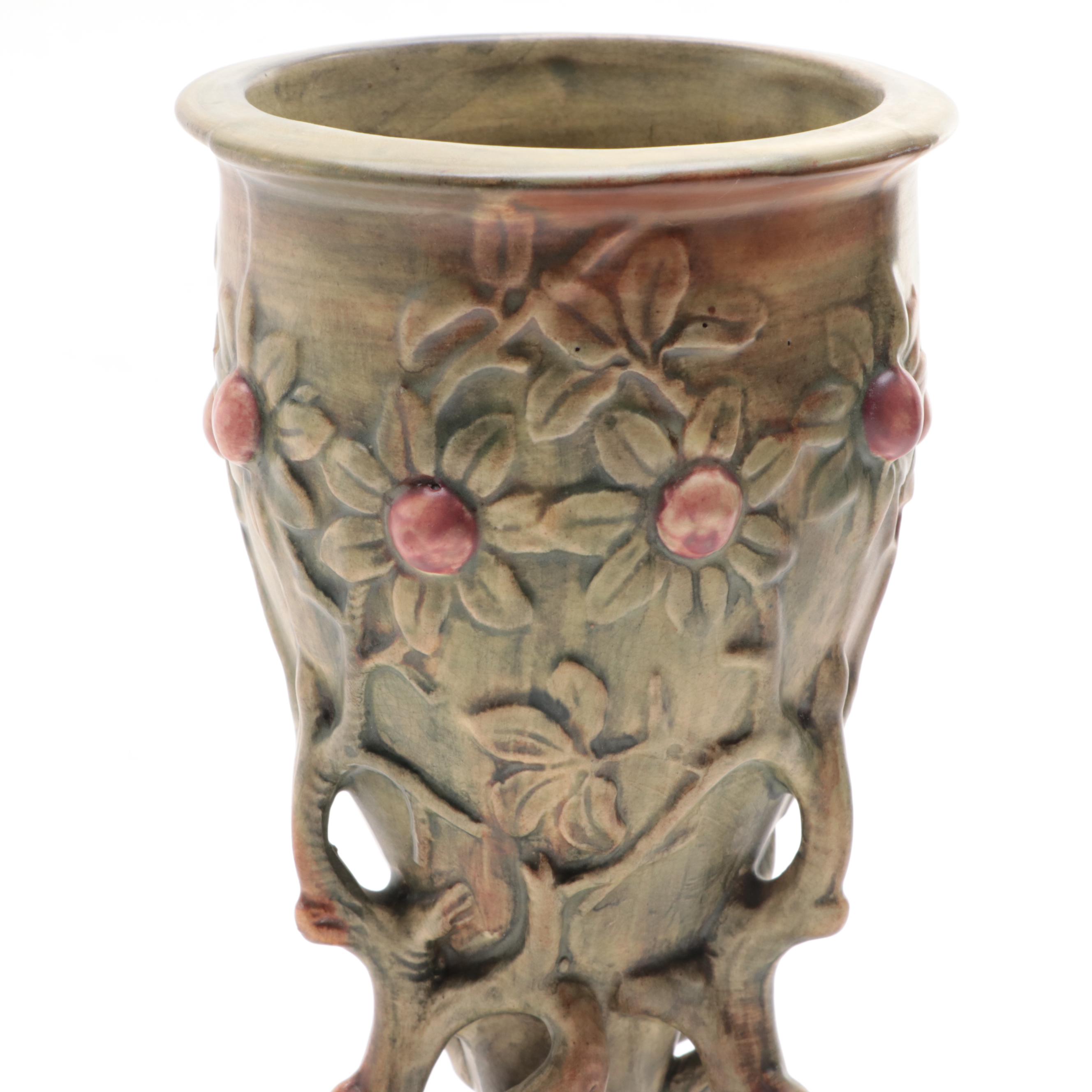 Weller Pottery Woodcraft Chalice Vase, Flemish Red Rose and Baldin ...