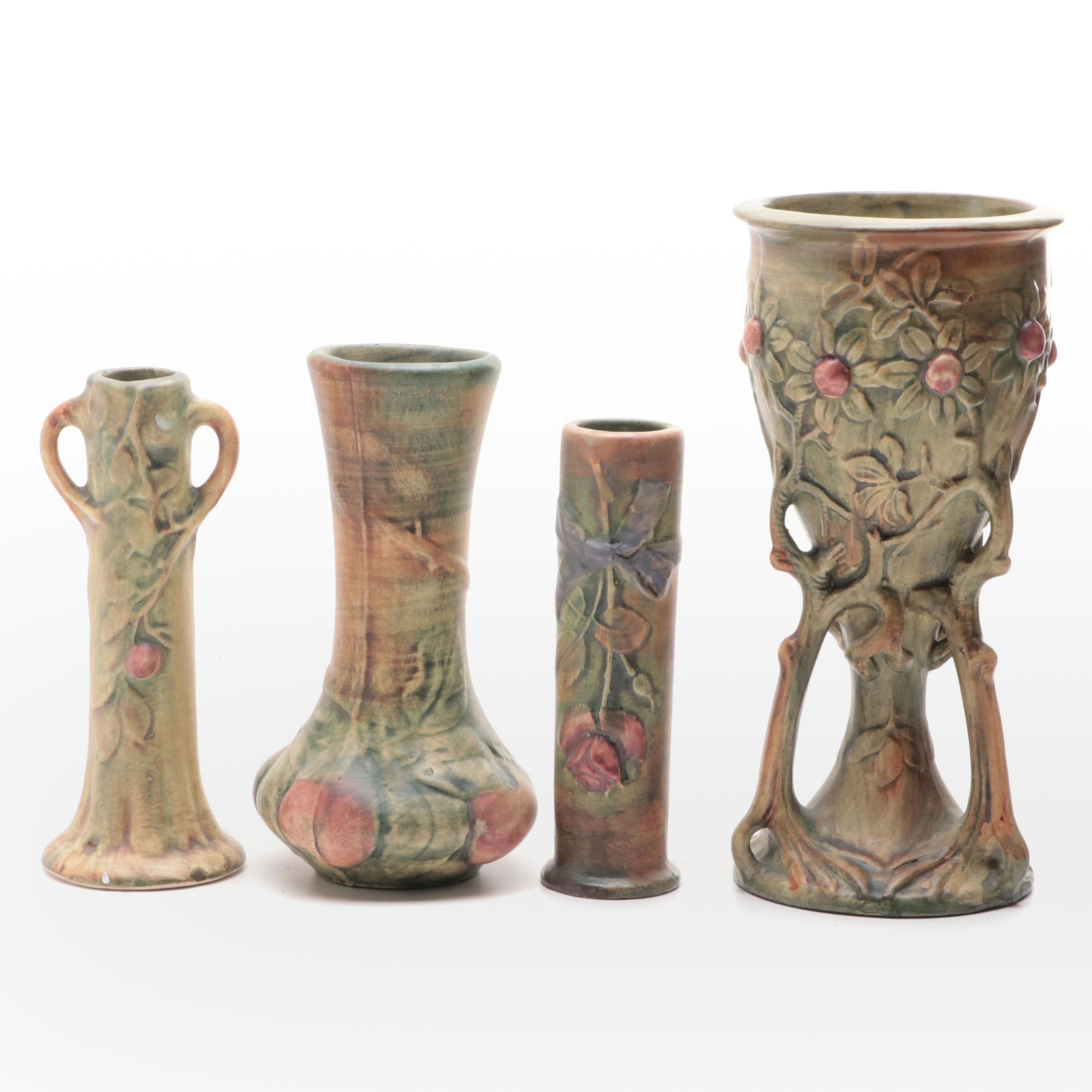 Weller Pottery Woodcraft Chalice Vase, Flemish Red Rose and Baldin ...