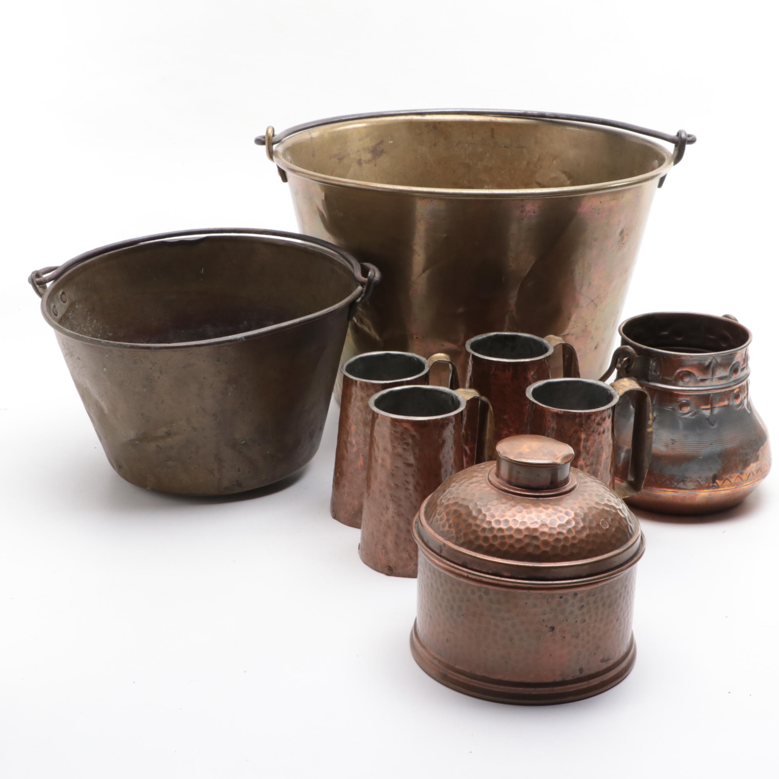 Hammered Brass and Copper Fireplace Ash Buckets, Coal and Kindling Bins ...