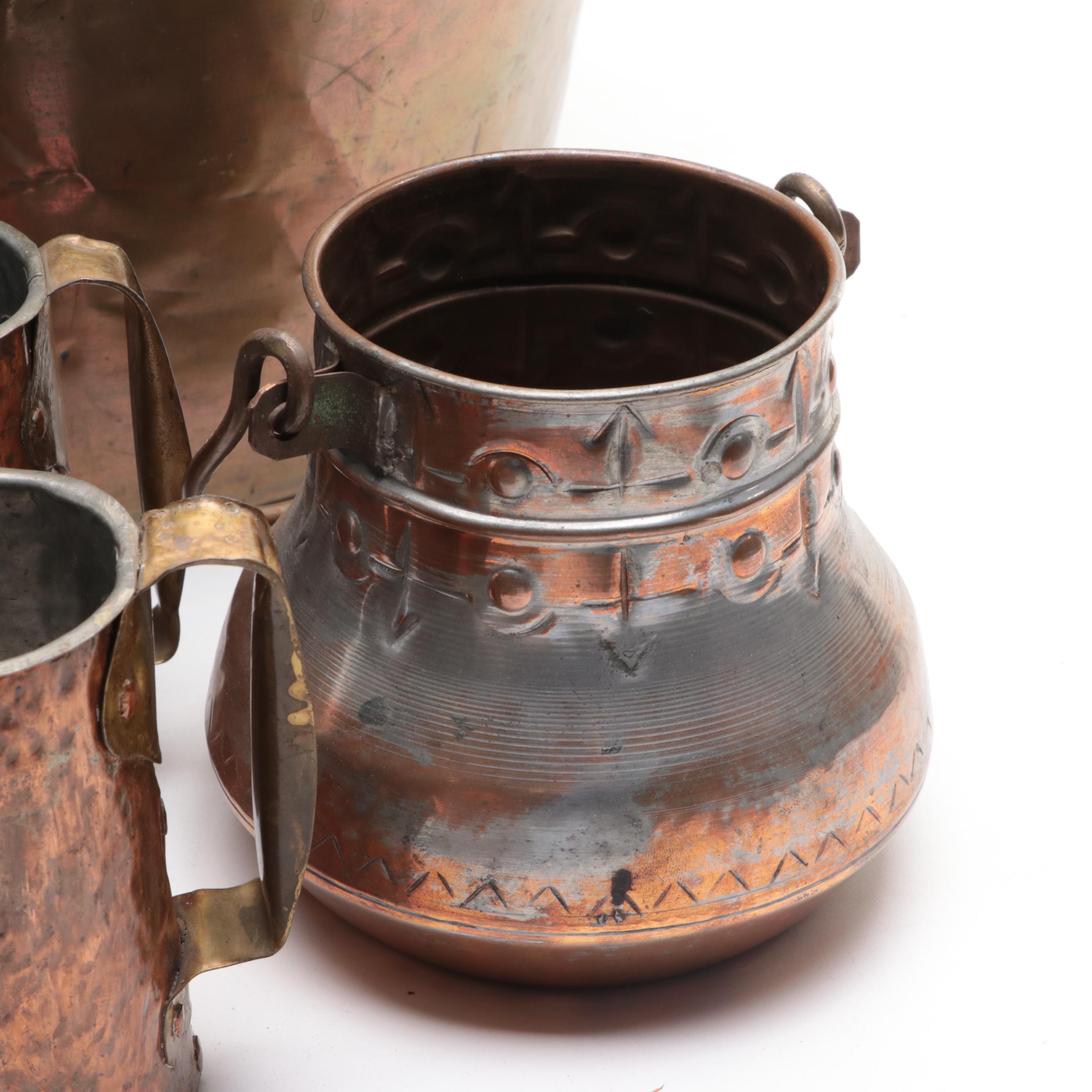 Hammered Brass and Copper Fireplace Ash Buckets, Coal and Kindling Bins ...