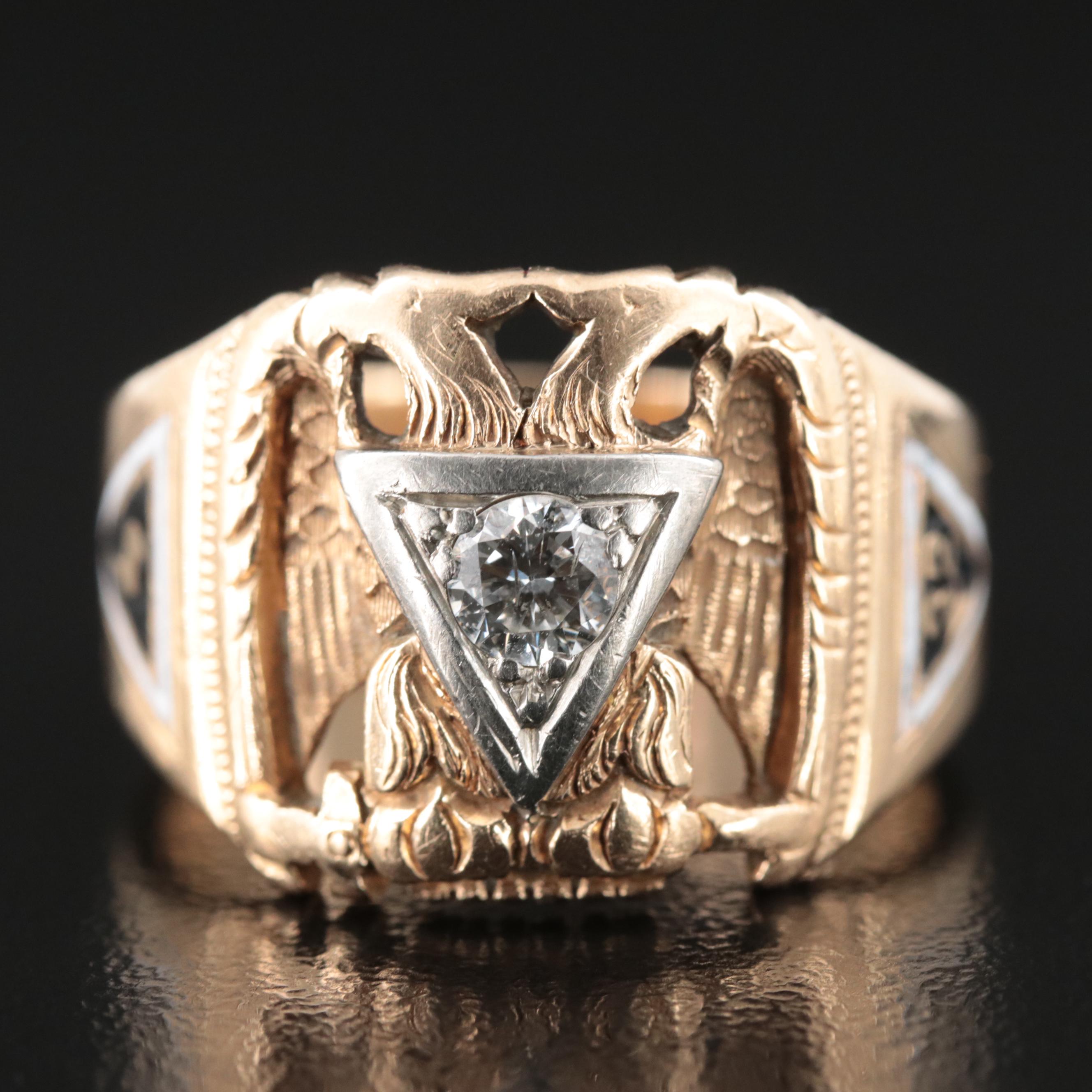 Masonic 14K Diamond Scottish Rite Ring with Enamel Accents | EBTH