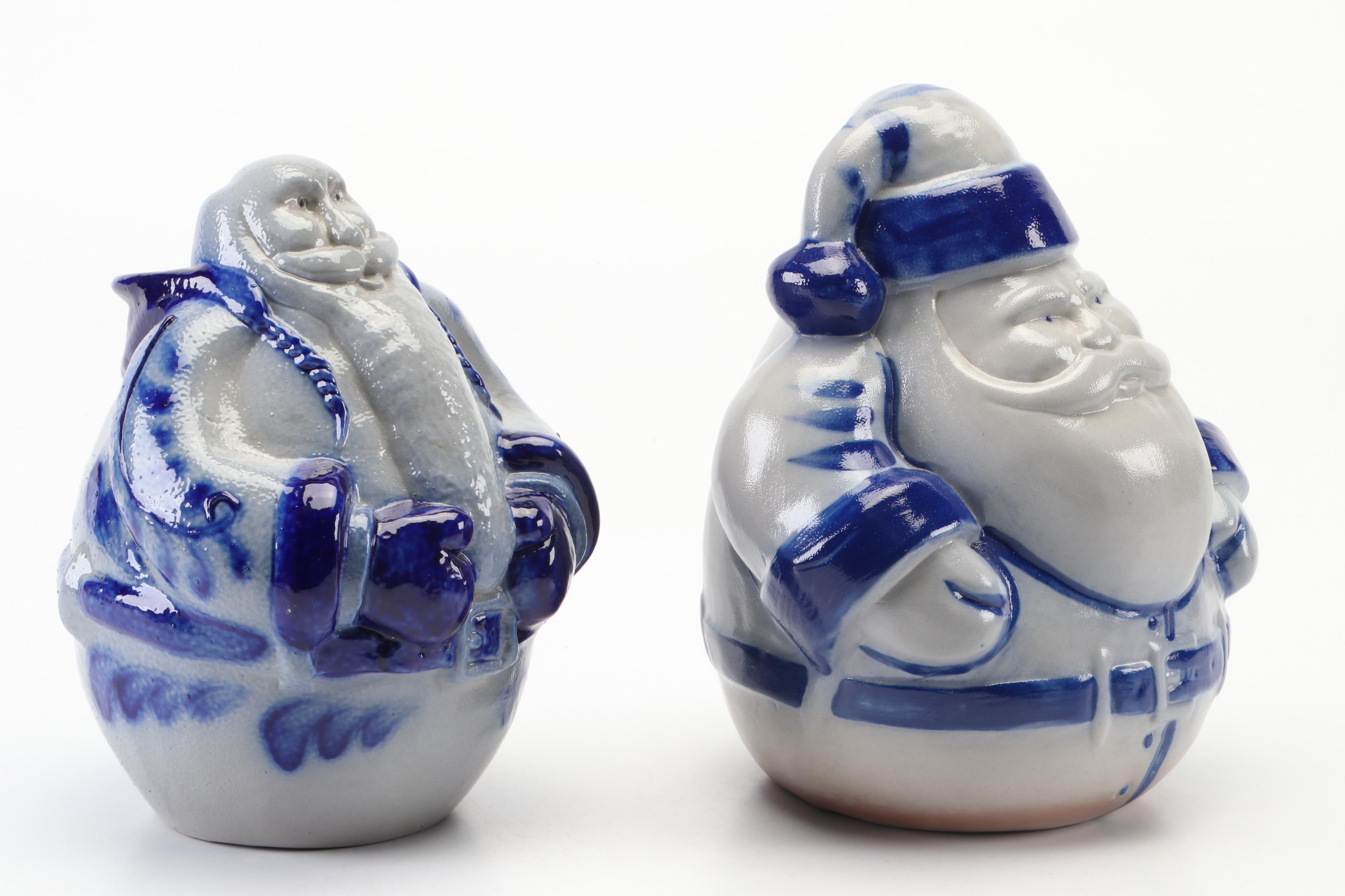 Eldreth Pottery Salt Glazed Stoneware Santa Figurines | EBTH