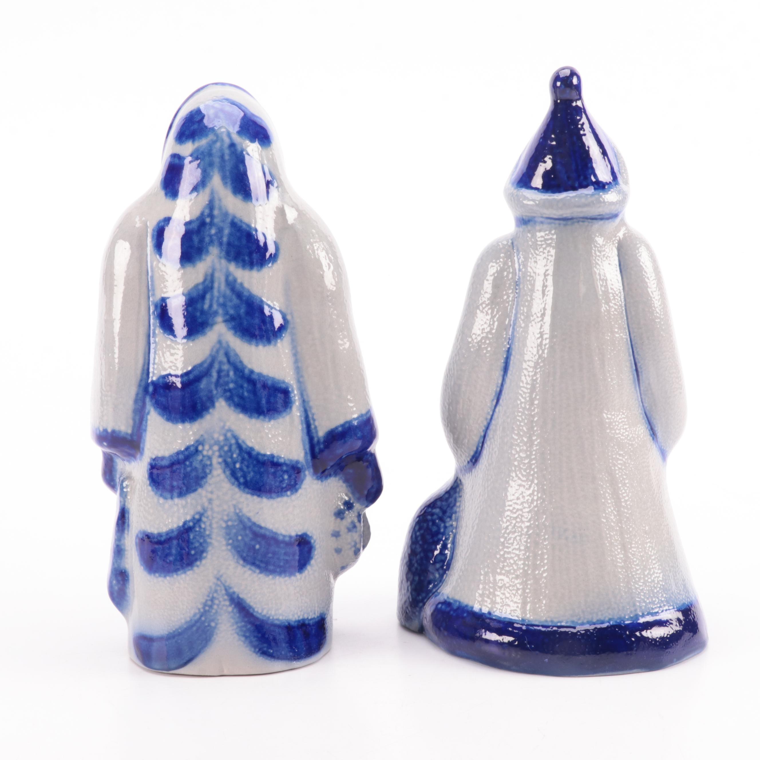 Eldreth Pottery Cobalt Salt Glazed Stoneware Father Christmas Figurines ...