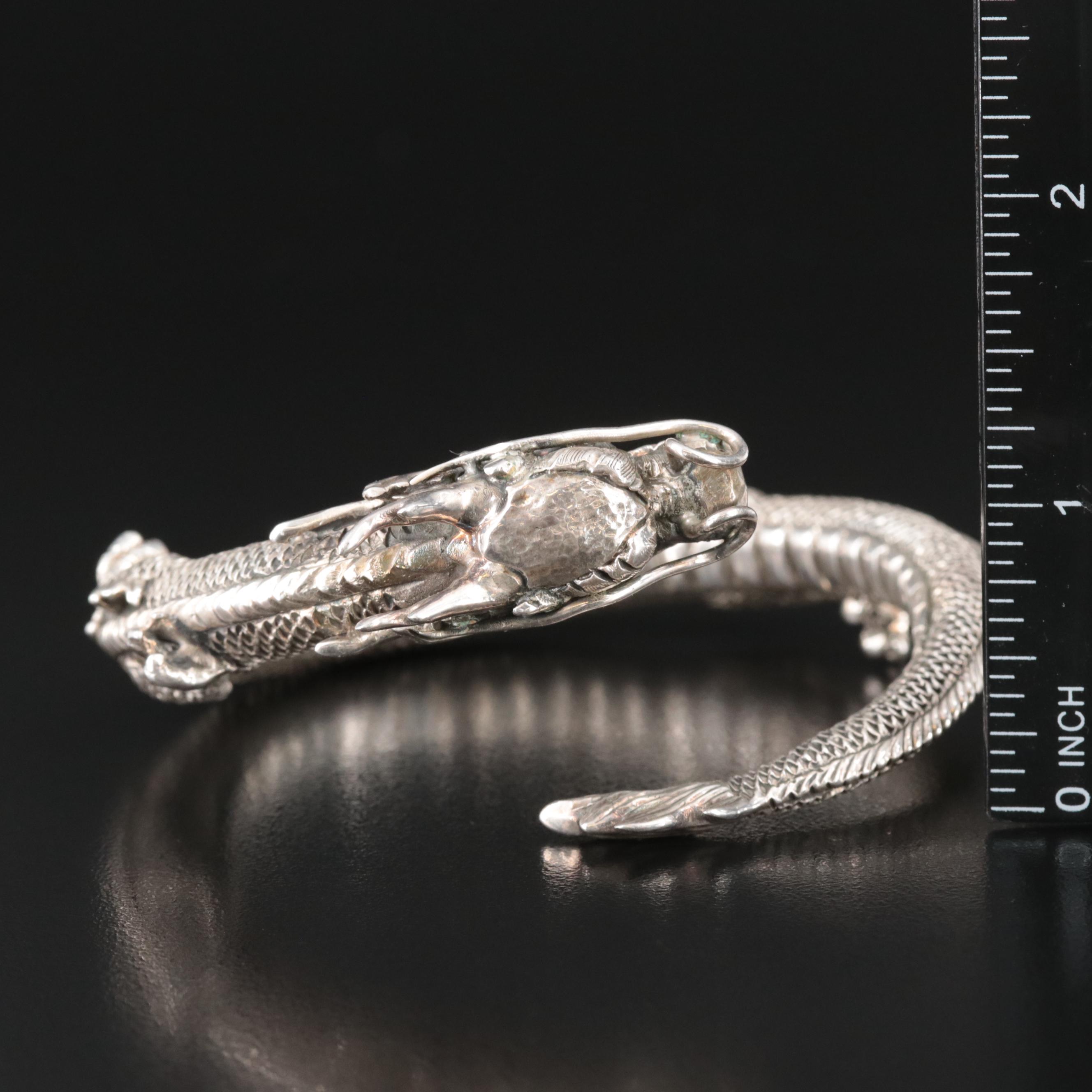 Antique Chinese Fine Silver Dragon Bangle | Everything But The House