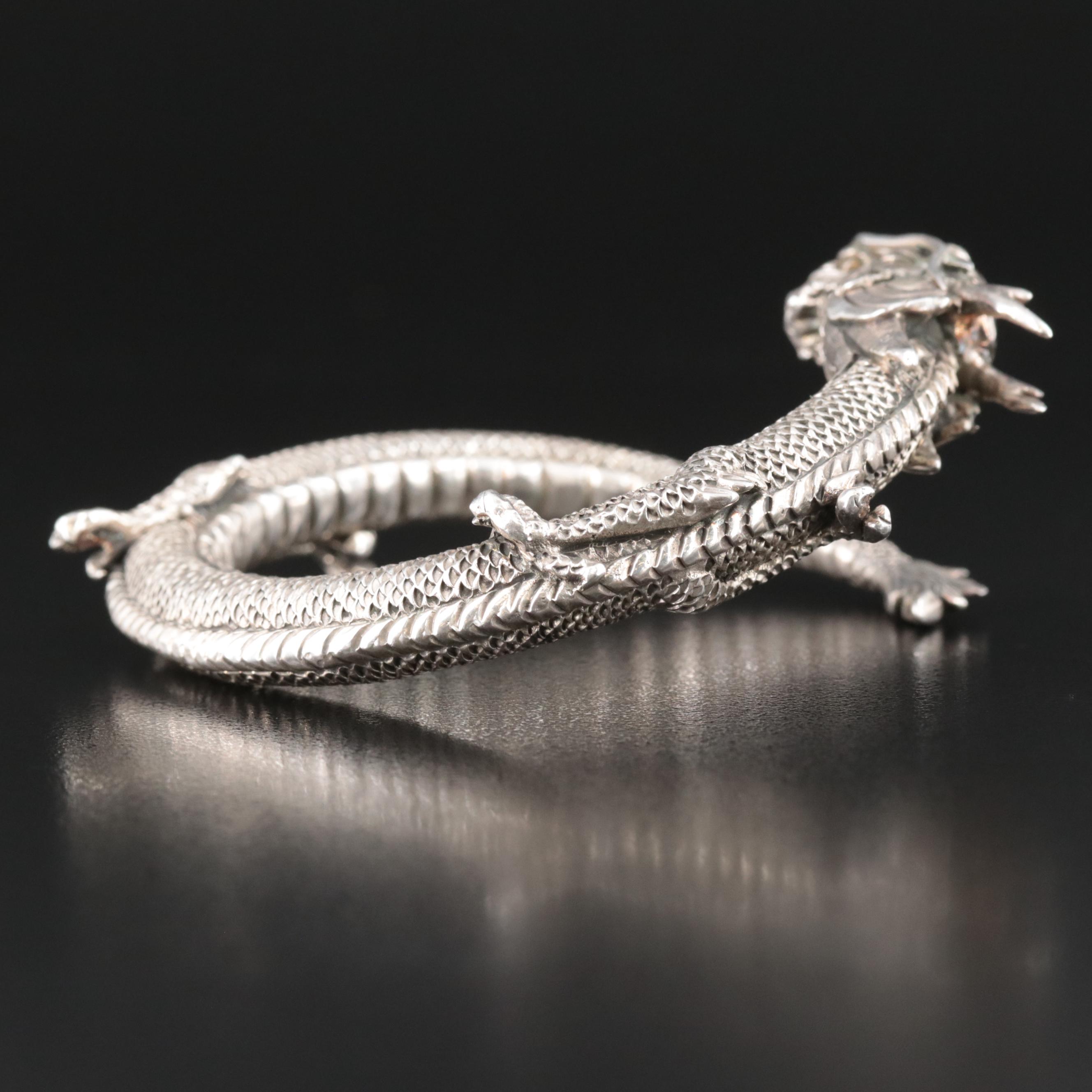 Antique Chinese Fine Silver Dragon Bangle | Everything But The House