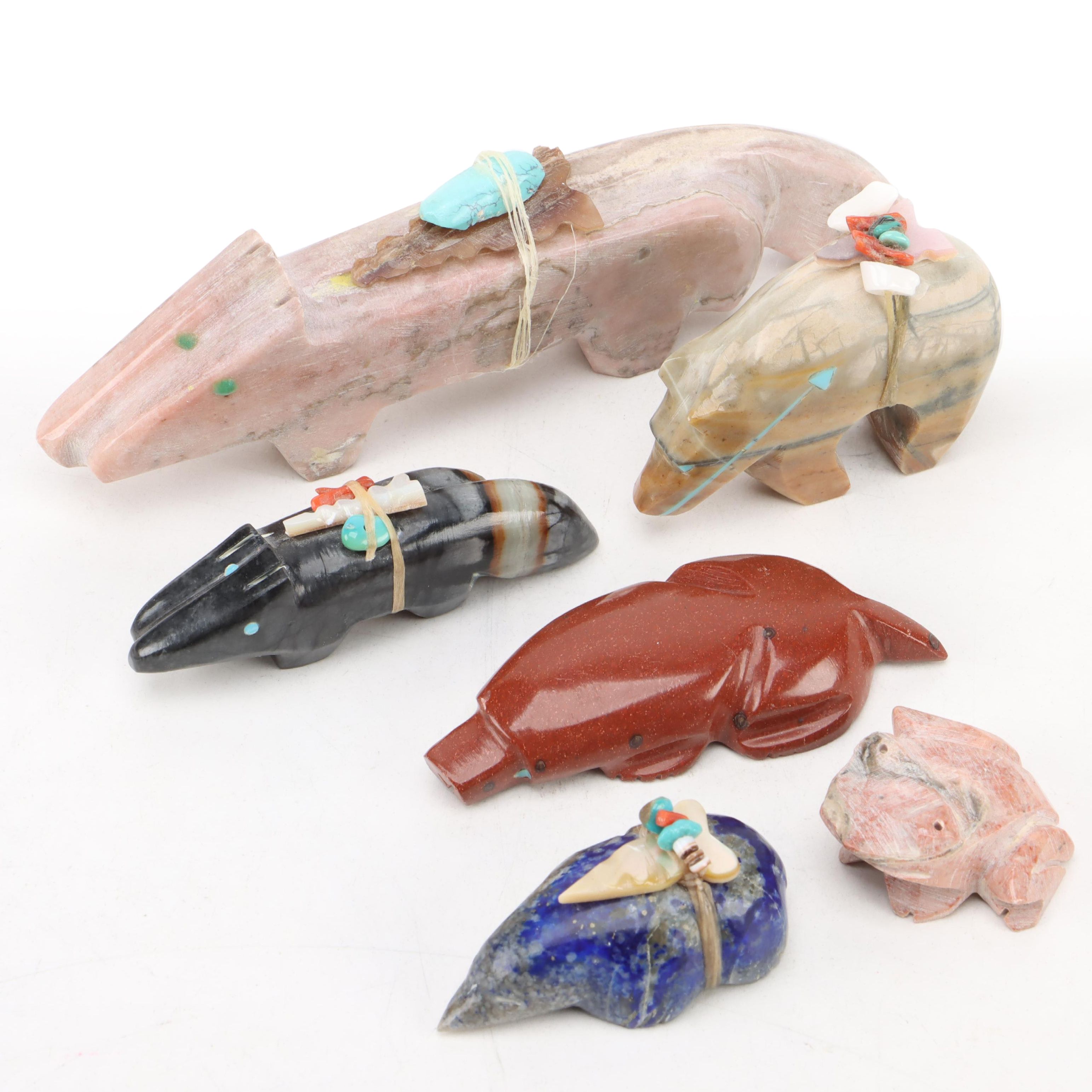 Zuni Carved Picasso Stone, Marble, Lapis Lazuli and More Fetish Animal ...