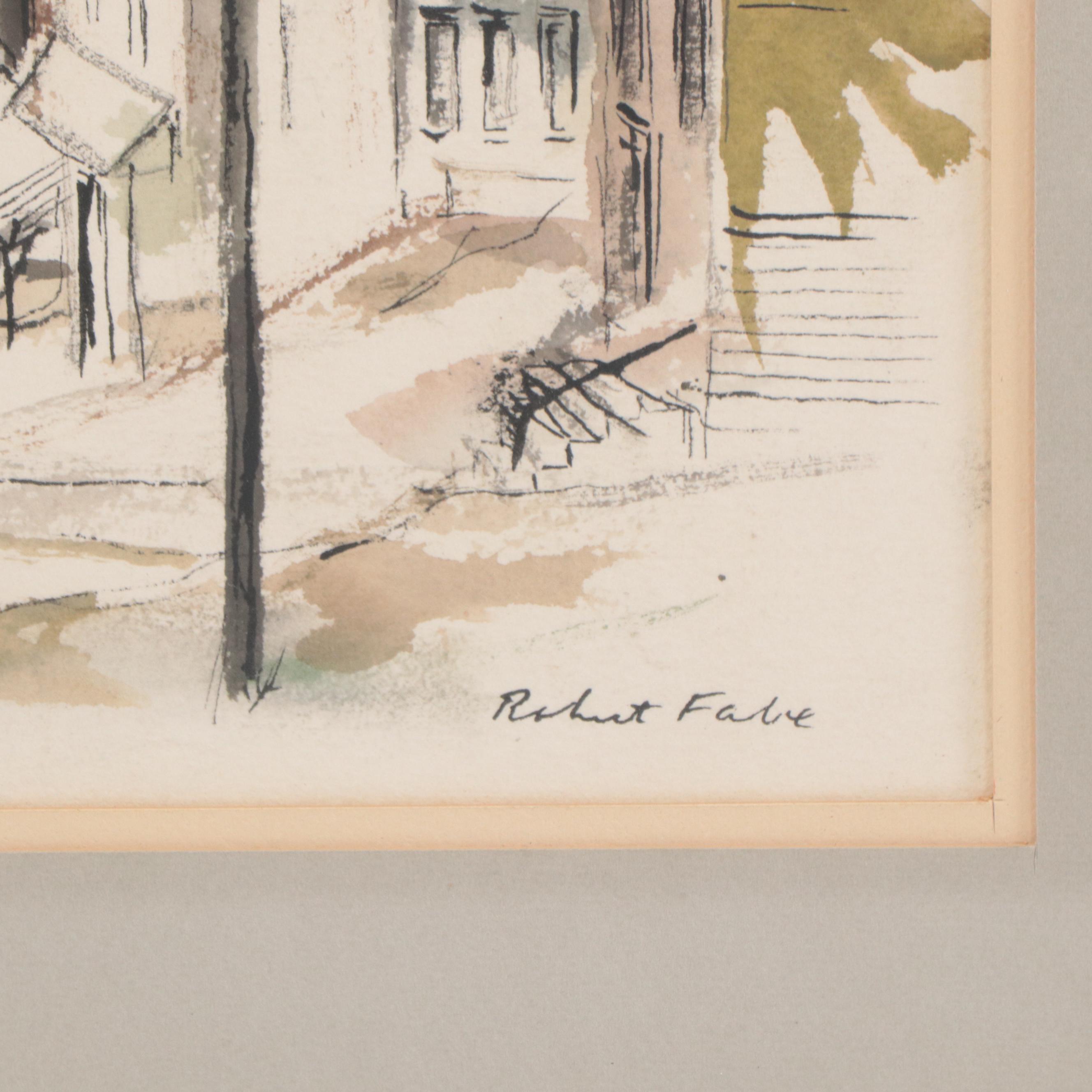 Robert Fabe Watercolor Painting of Street Scene, Mid to Late 20th ...