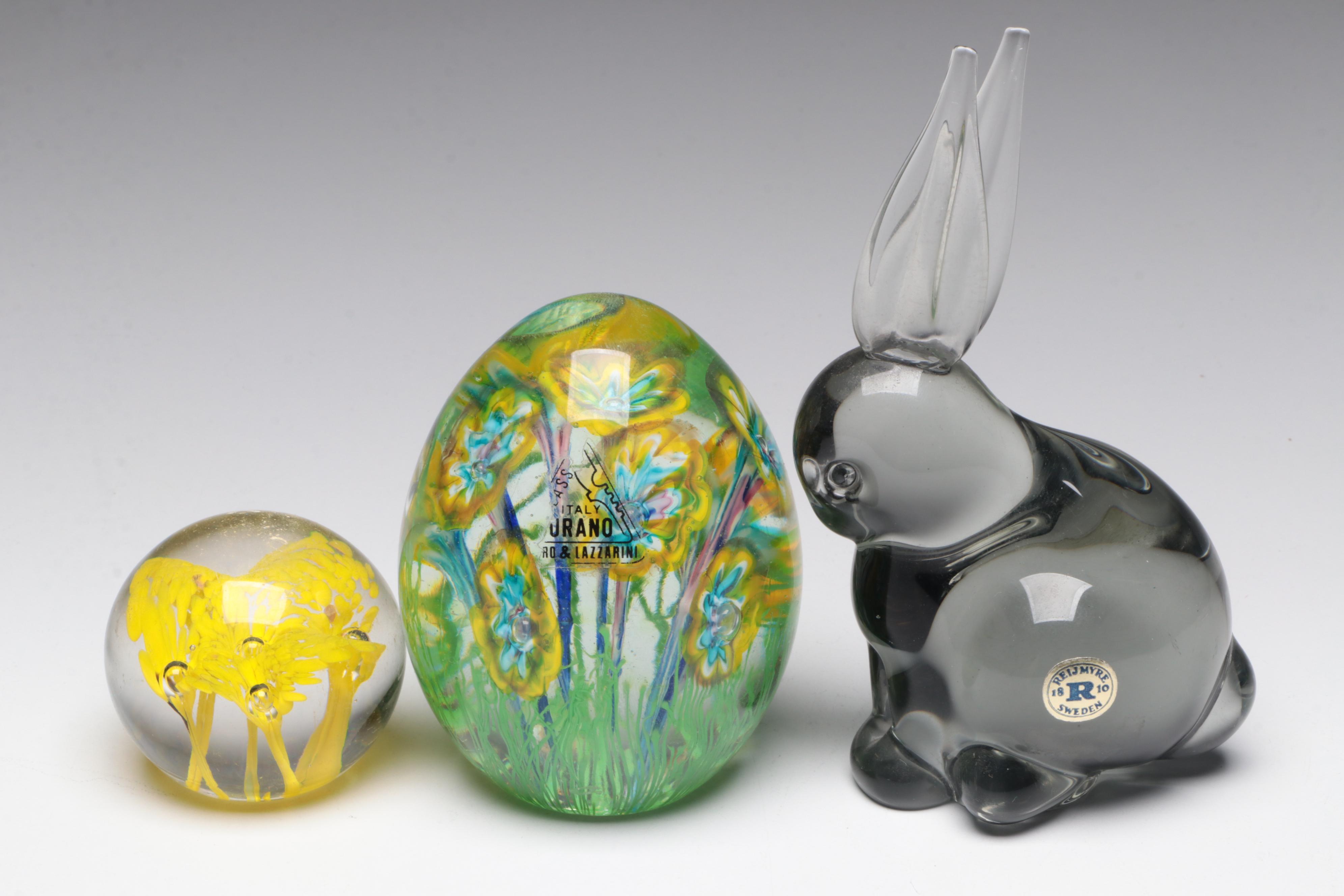 Ferro & Lazzarini and Other Art Glass Paperweights with Crystal Rabbit ...