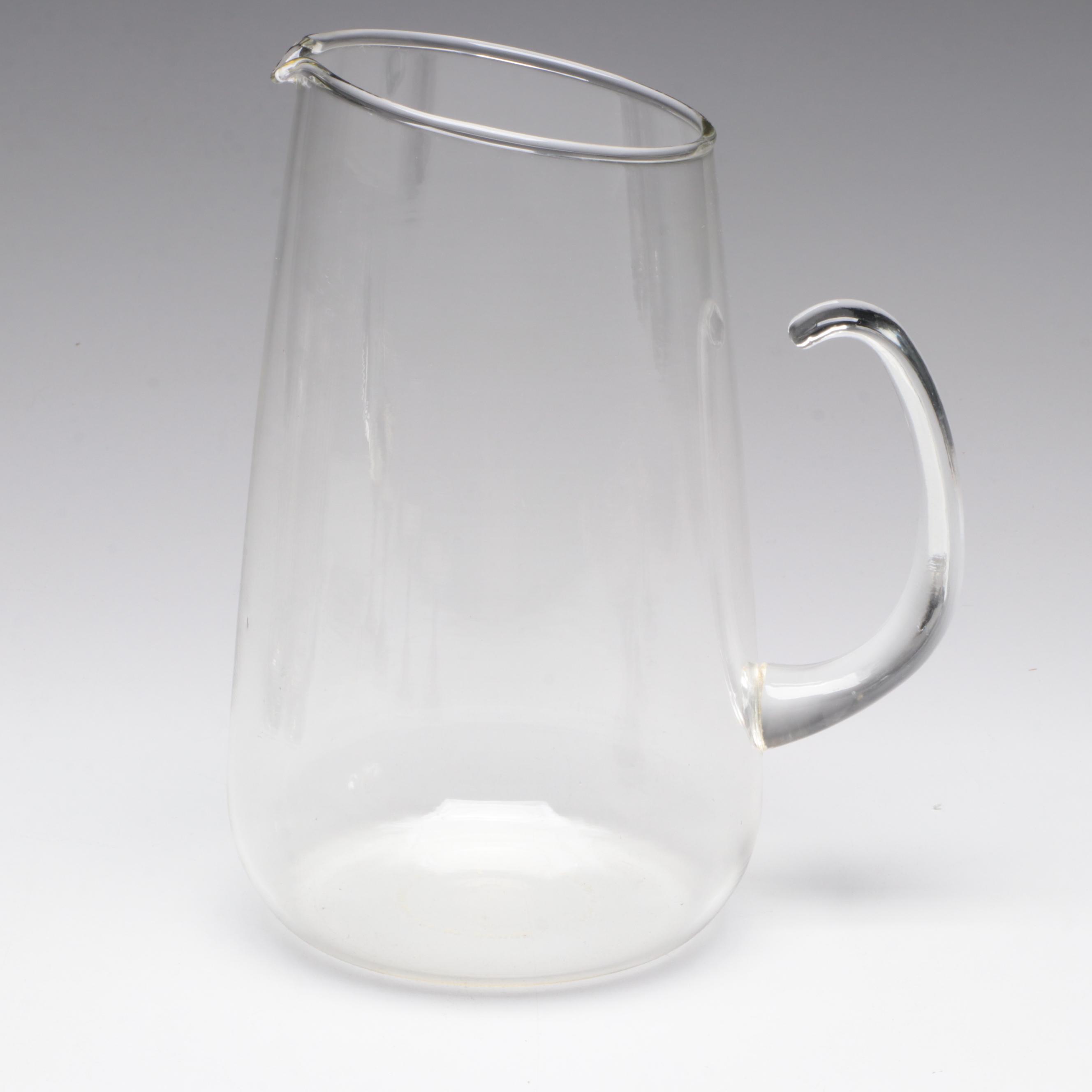 Pyrex Glass Pitcher with Other Tumblers and Smoke Glass Stemware, Mid ...