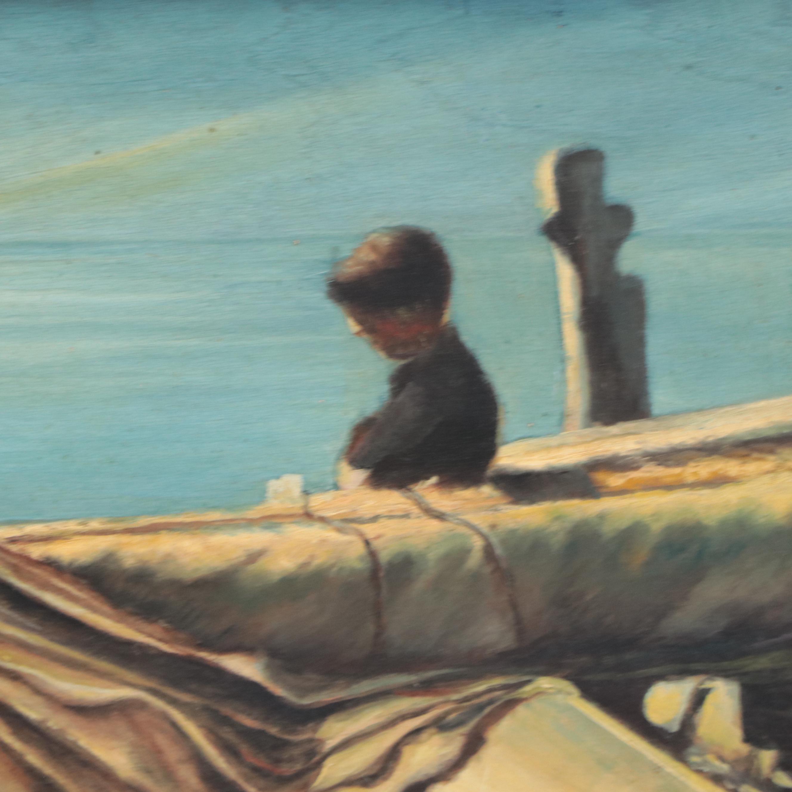 Teofilo Magliocchi Oil Painting Landscape by the Sea, Mid to Late 20th ...